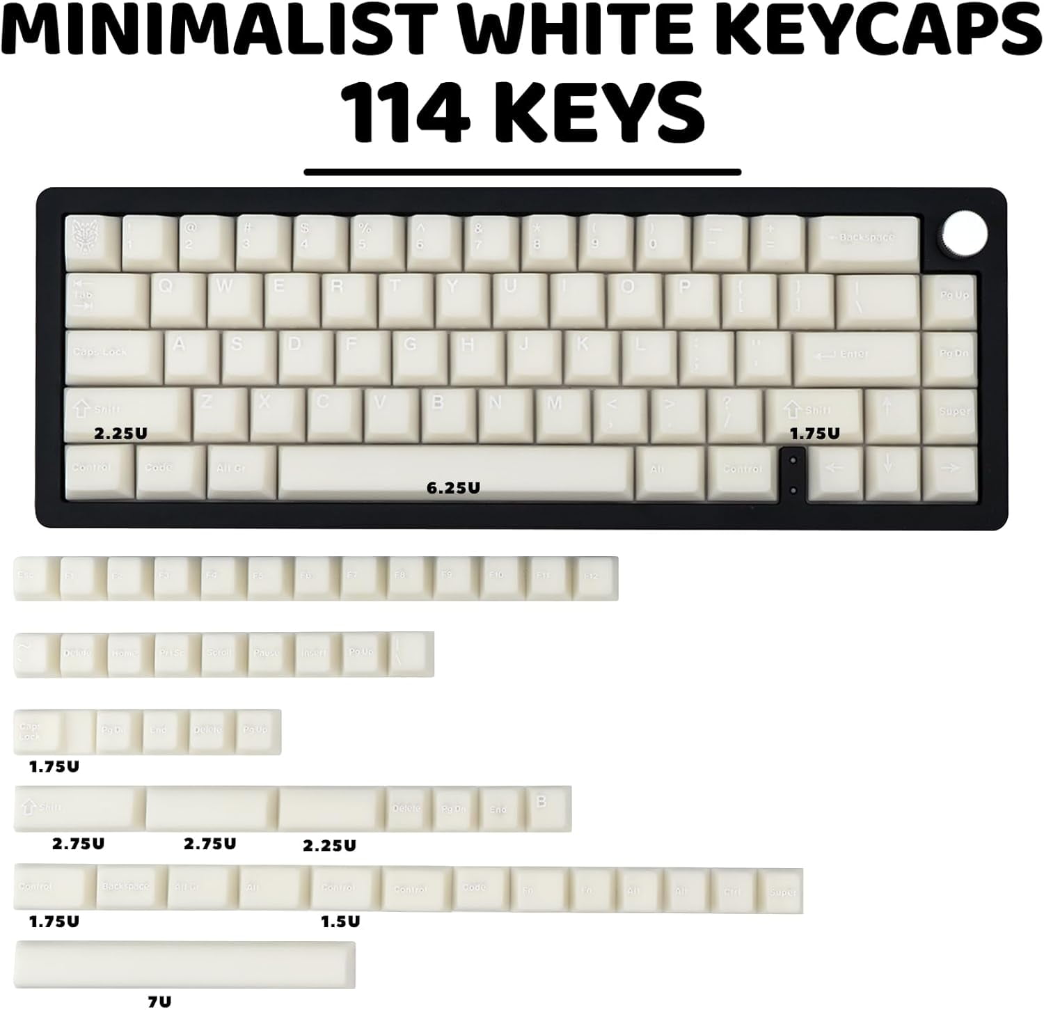 YUYAN-Milky White 114-Key PBT Keycaps - Minimalist Style, Double Shot ...
