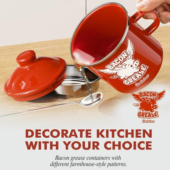 YUYAN-Mini Bacon Grease Container With Strainer - 15OZ Farmhouse Enamel Grease Saver, Fat ...
