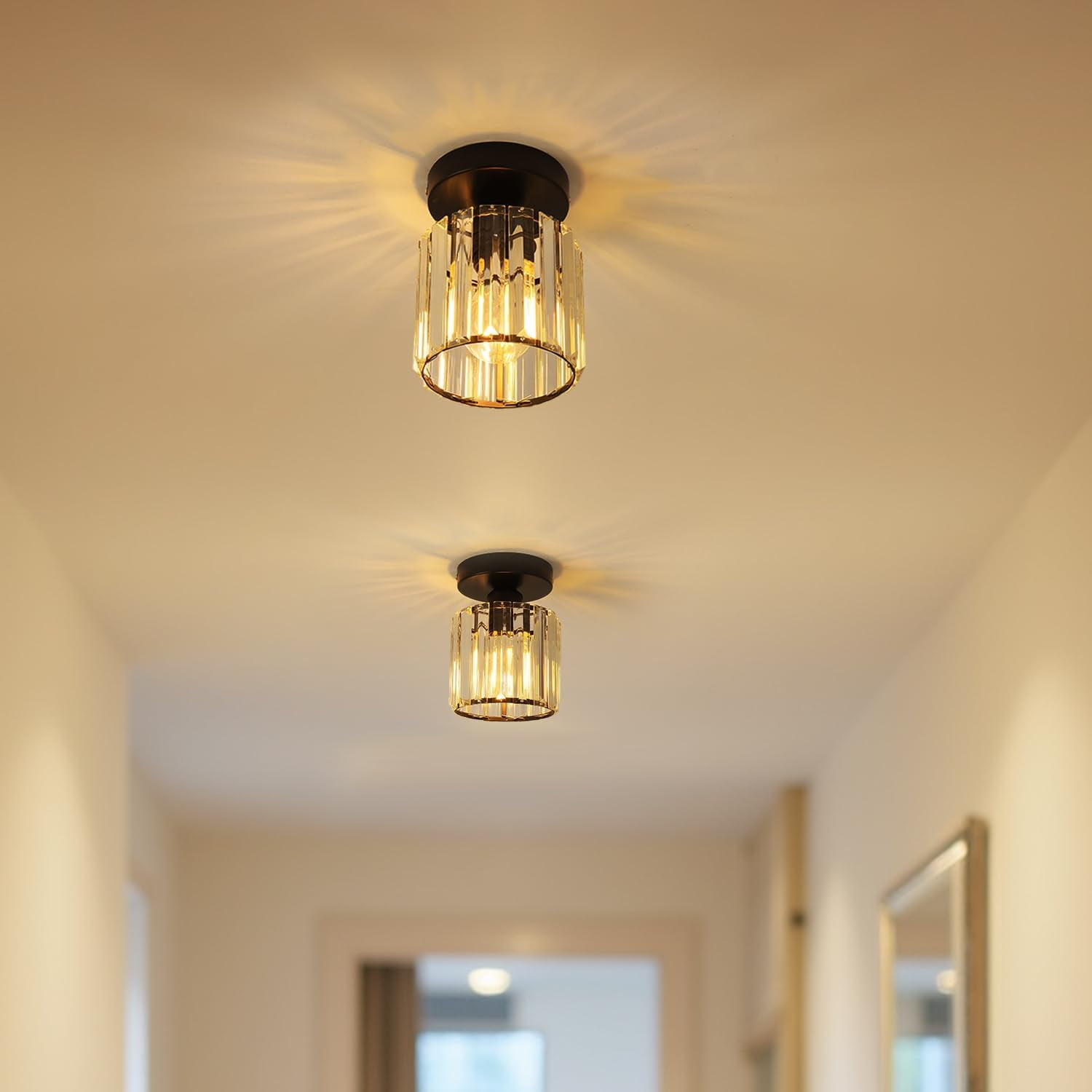 YUYAN-Mini Crystal Semi Flush Mount Ceiling Light Fixture, Black ...