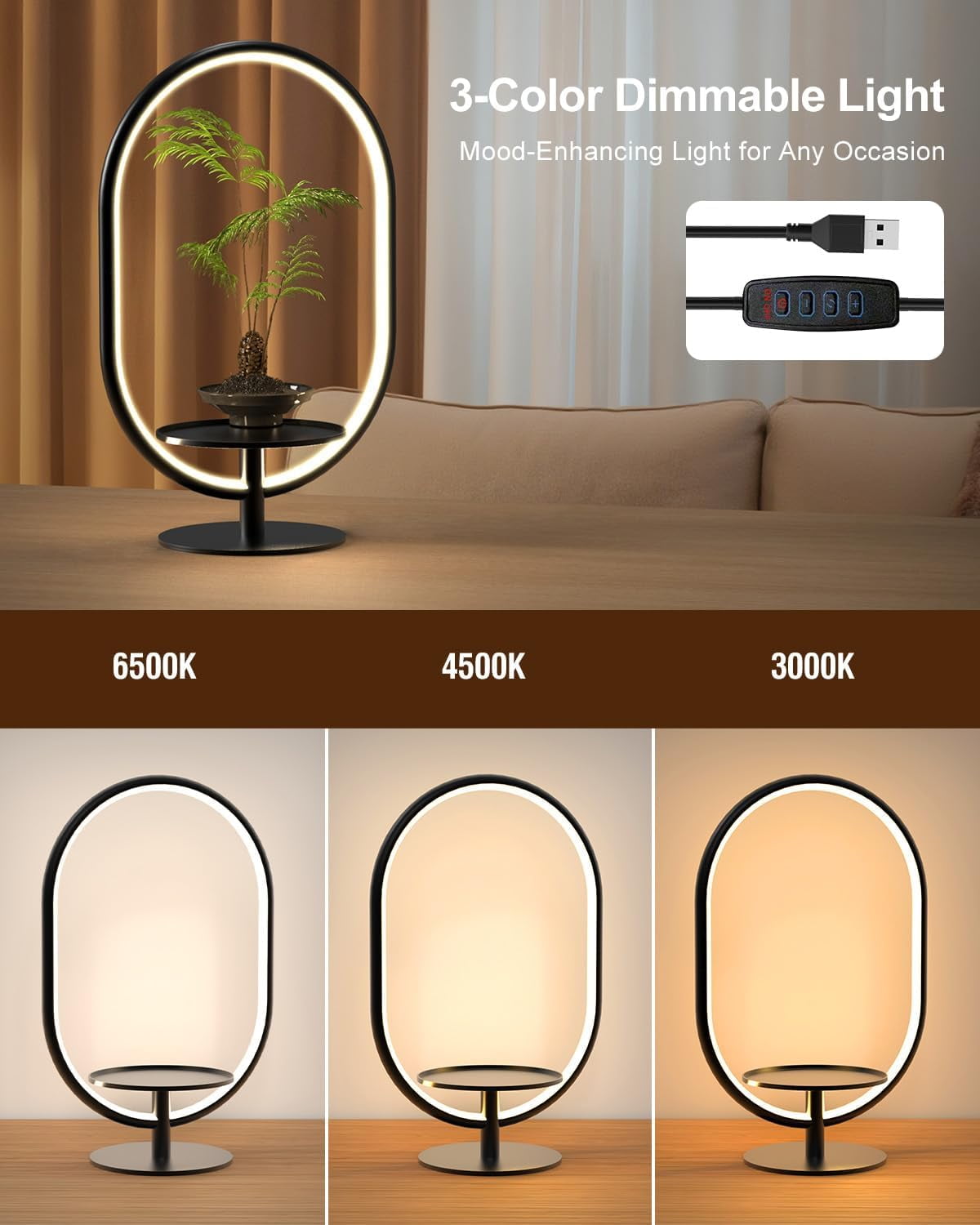 YUYAN-Modern Table Lamp for Bedroom, Nightstand Lamp with Storage Tray ...