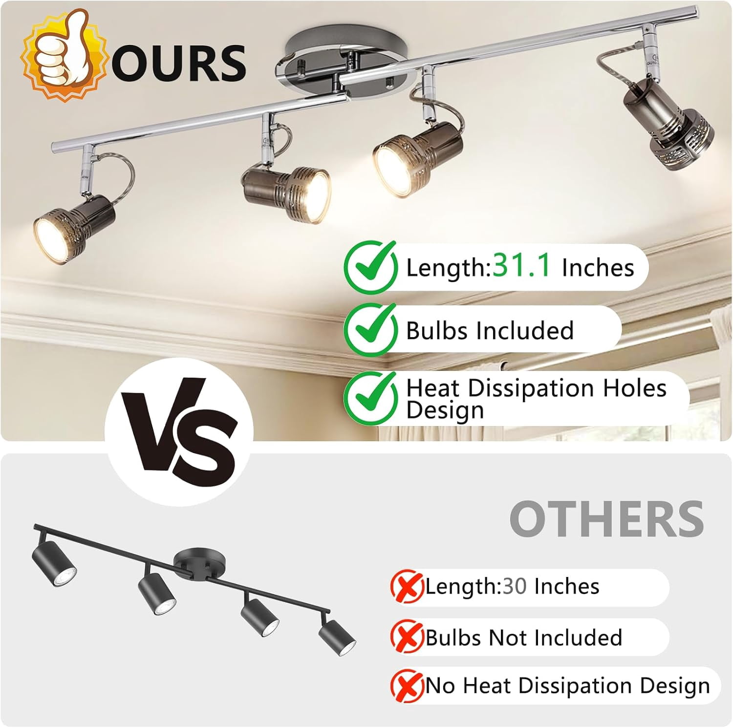 YUYAN-Modern Track Lighting Kit, 4-Light Flush Mount Directional Track ...