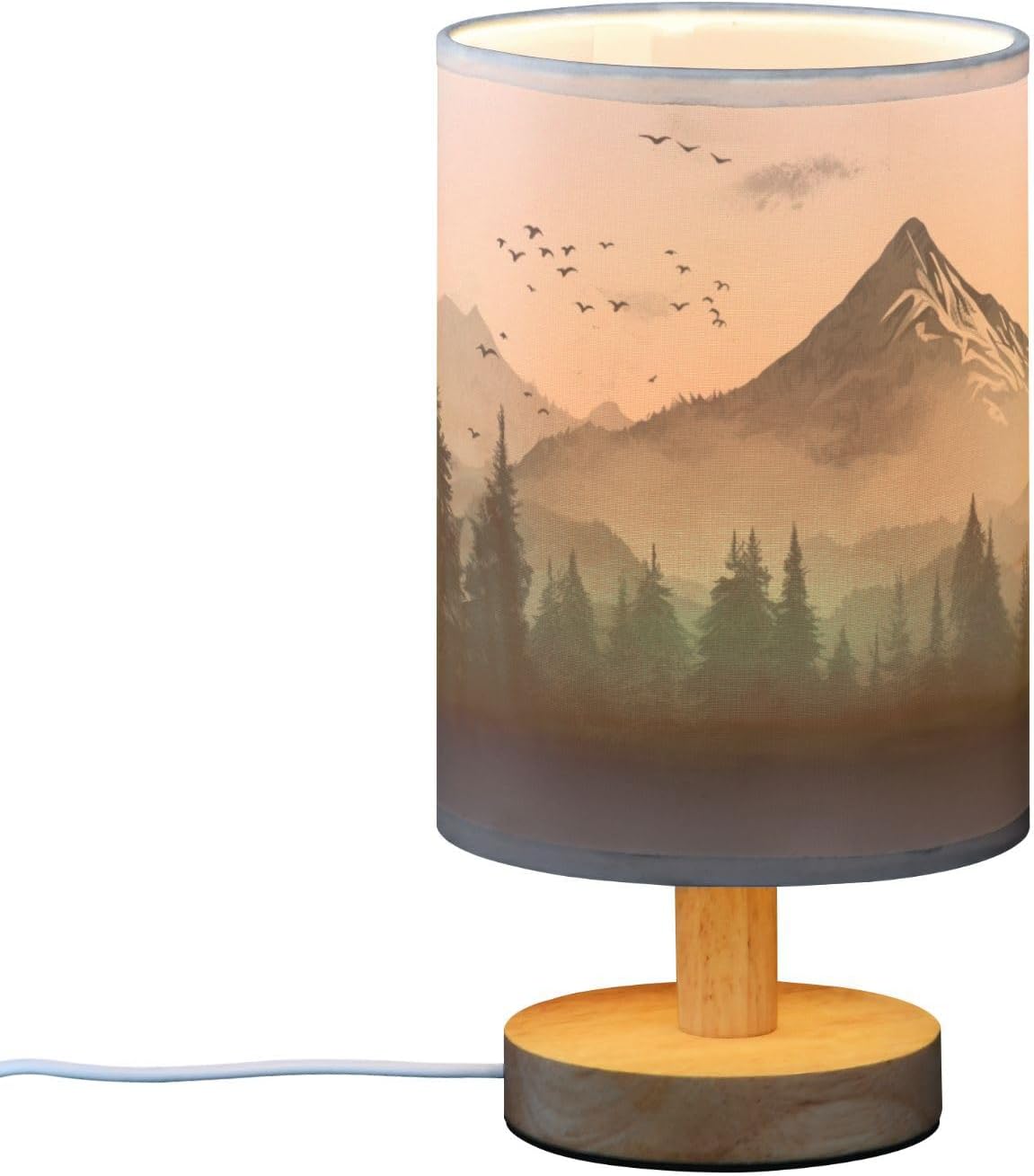 YUYAN-Nature Mountains and Forest Table Lamp Bedside with USB Ports ...