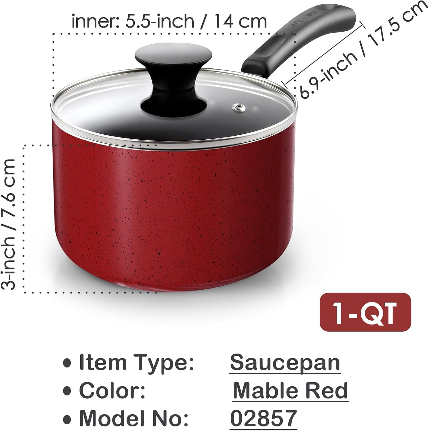 YUYAN-Non Stick Sauce Pan, 1 Quart Saucepan with Glass Lid, Nonstick ...