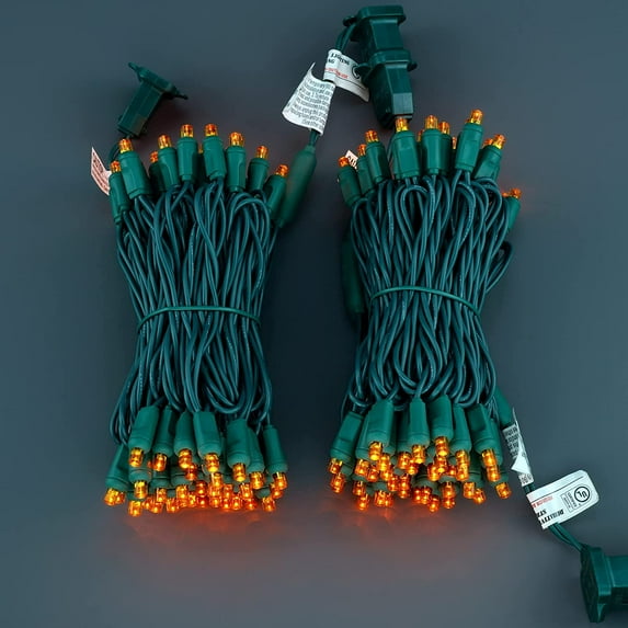 YUYAN-Orange One-Piece Wide Angle Christmas Lights 140 Count 48 Feet, 2 Sets 70 LED 24 ft High ...