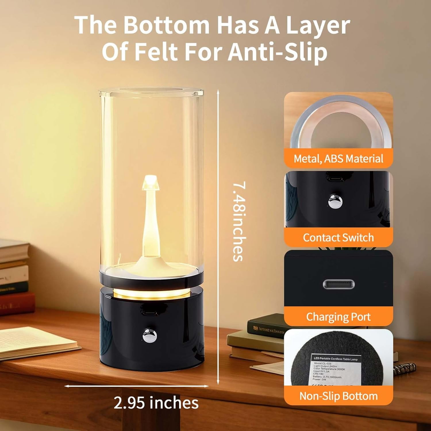 YUYAN-Outdoor Cordless Touch Table Lamps, Led Night Stand Rechargeable ...