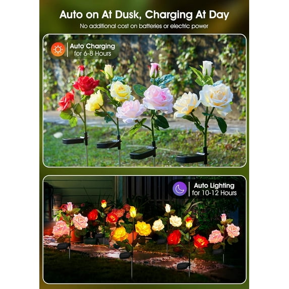 YUYAN-Outdoor Solar Garden Lights - 4 Pack LED Flower Lights with ...