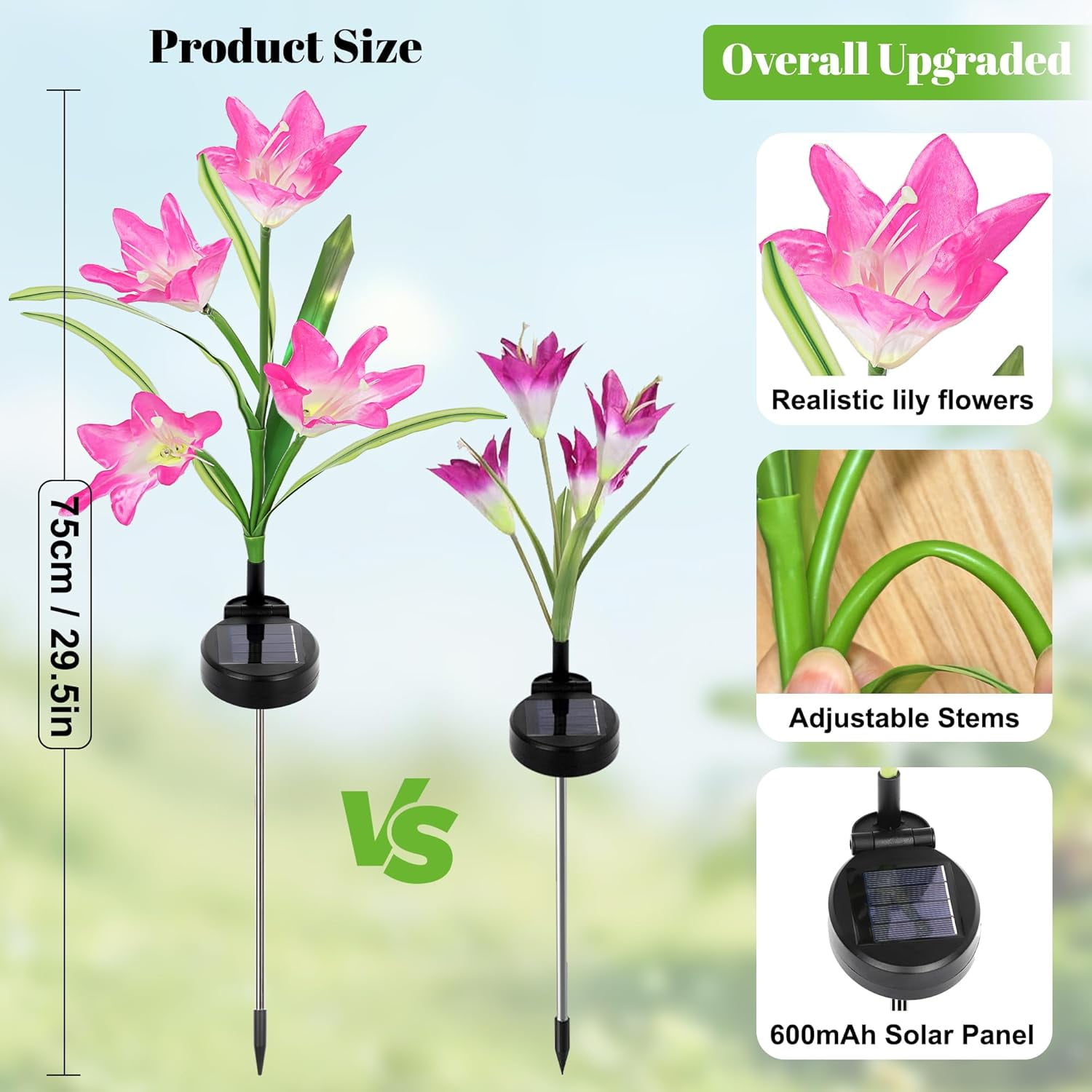 YUYAN-Outdoor Solar Lights Garden Decoration Bigger Lily Flowers 2 Pack ...