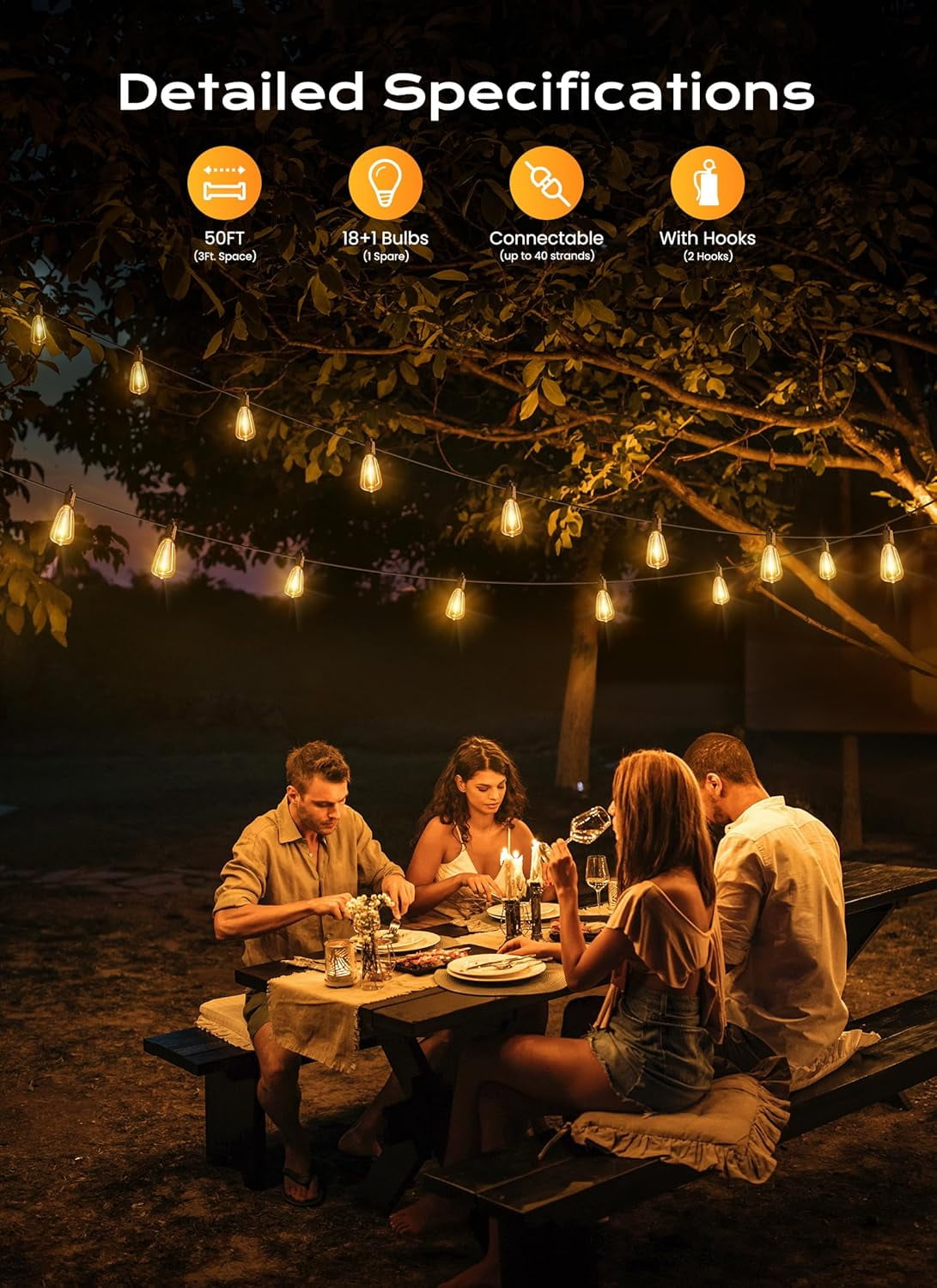 YUYAN-Outdoor String Lights, 50FT 18+1 LED ST38 LED Patio Lights ...