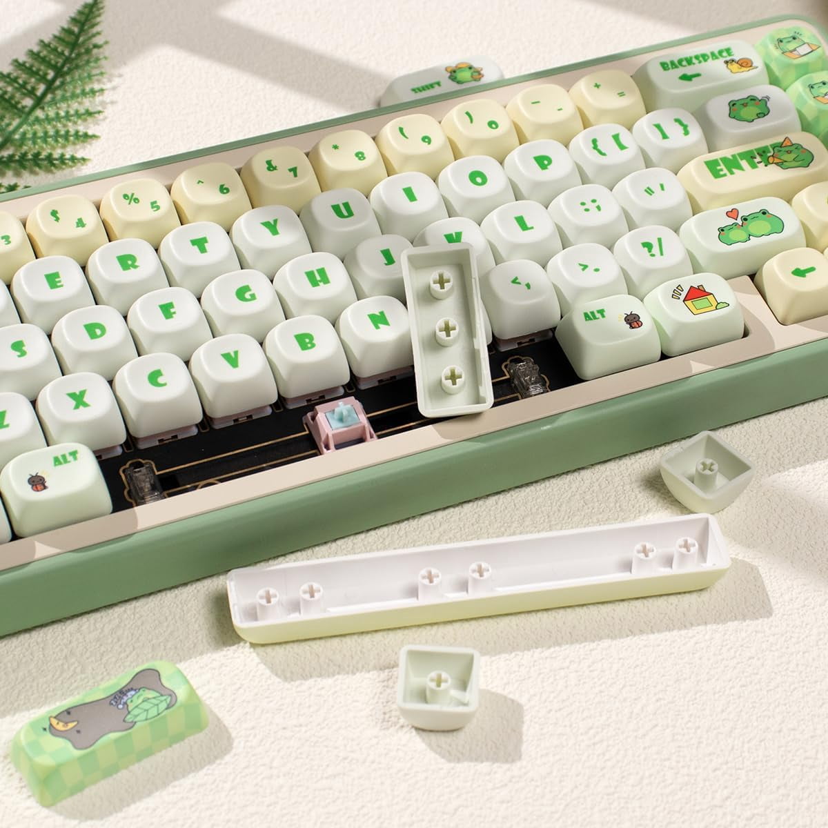 YUYAN-PBT Moa Profile Cute Round Kawaii Keyboard Keycaps, 141 Matcha ...