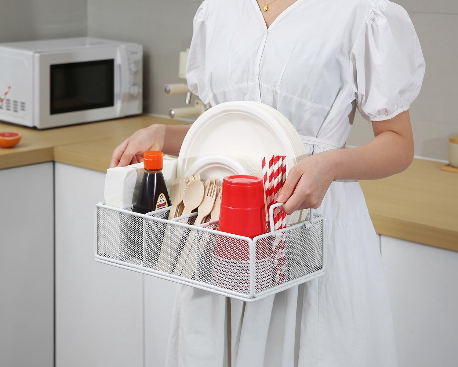 YUYAN-Paper Plate Dispenser with Handle, Metal Paper Plate Holders for ...