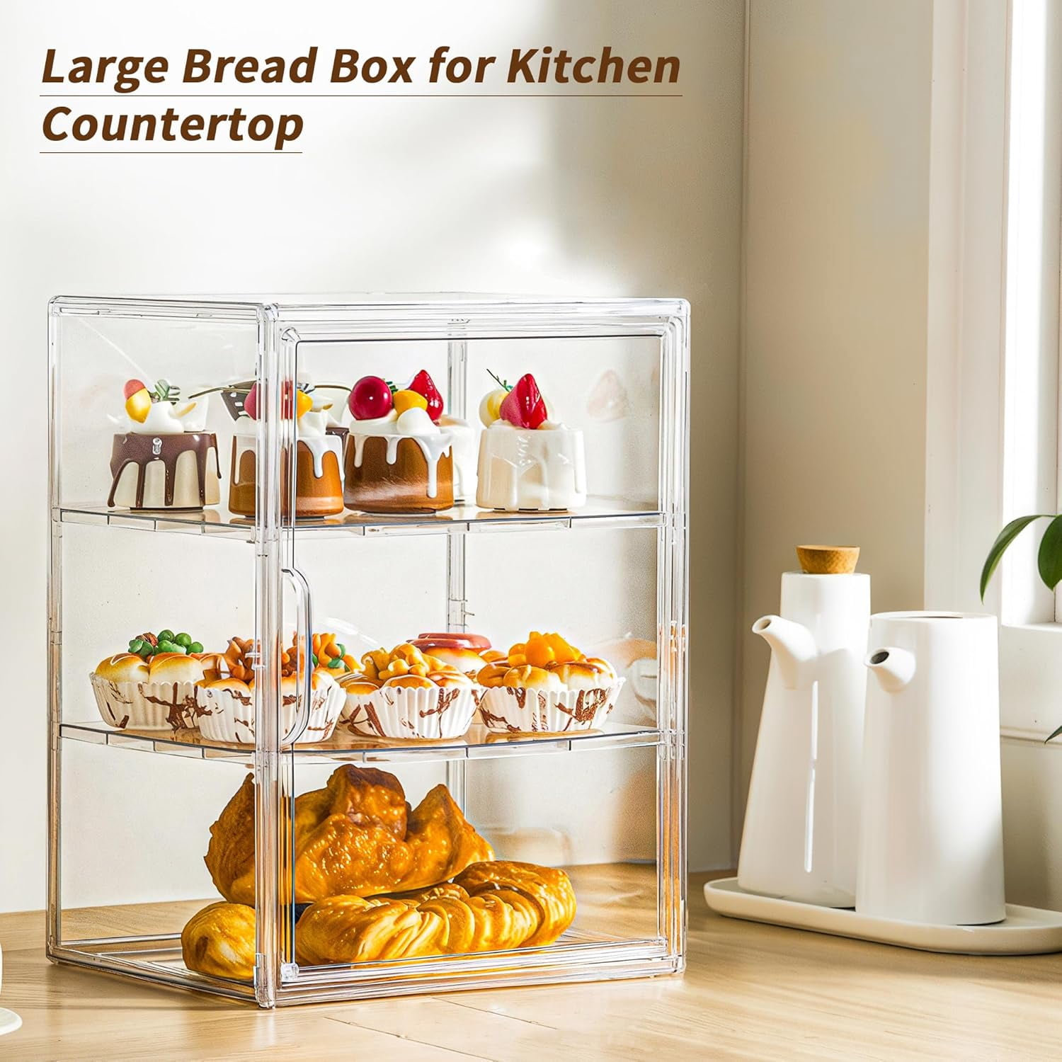 YUYAN-Pastry Display Case, Large Bread Box for Kitchen Countertop, 3 ...
