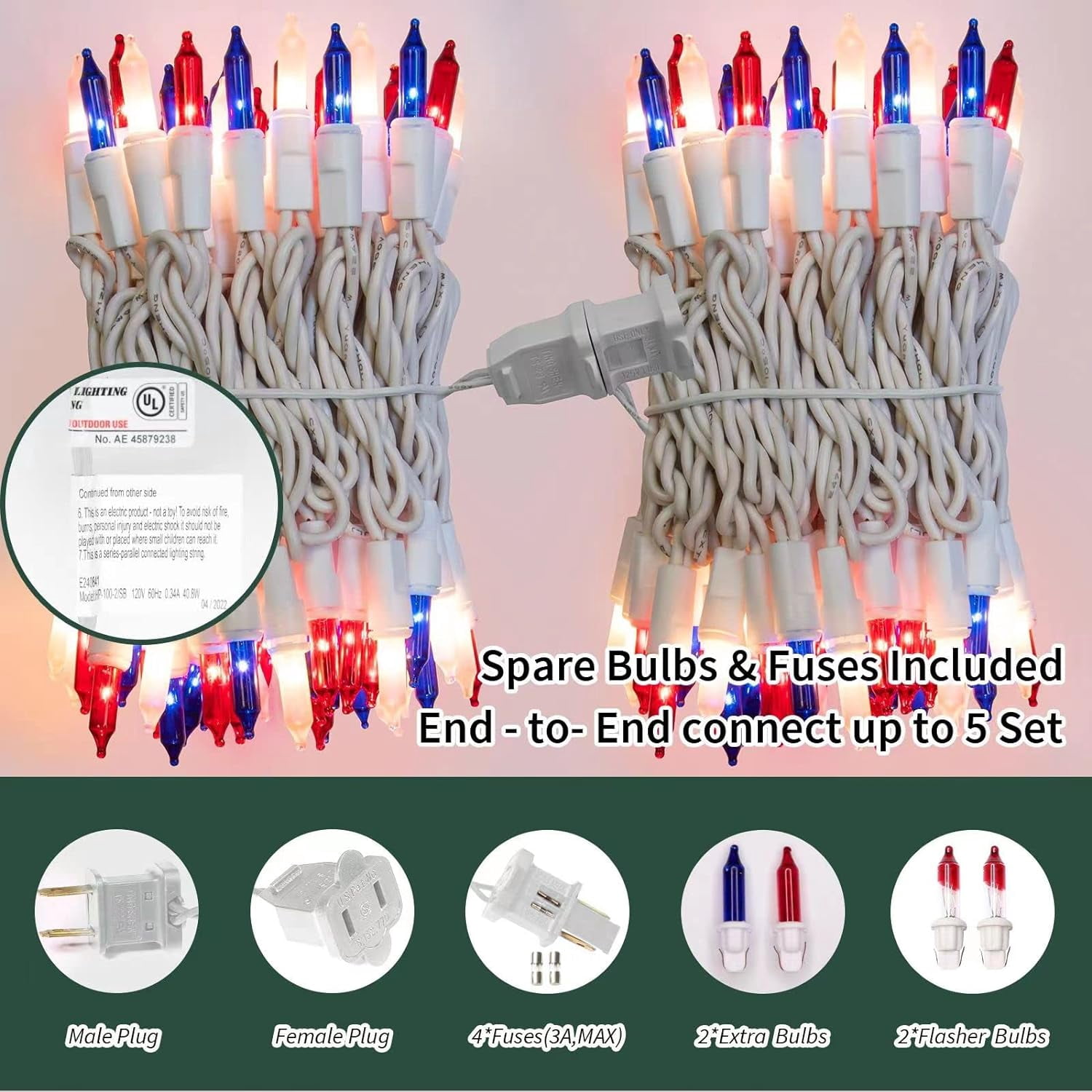 YUYAN-Patriotic String Lights - Red White Blue Mini Lights with White ...