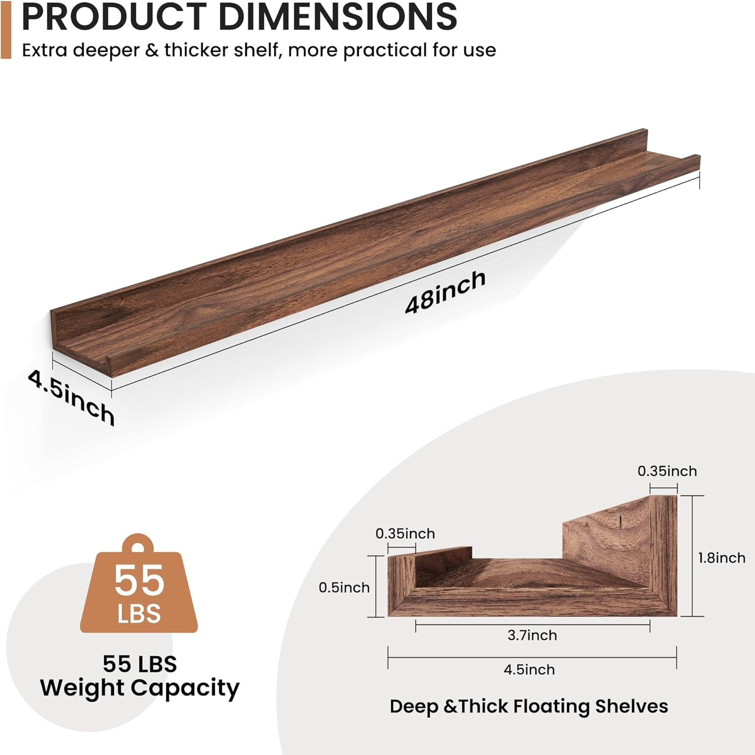 YUYAN-Picture Ledge Shelves Set of 2, 48 Inch Rustic Wall Mounted ...