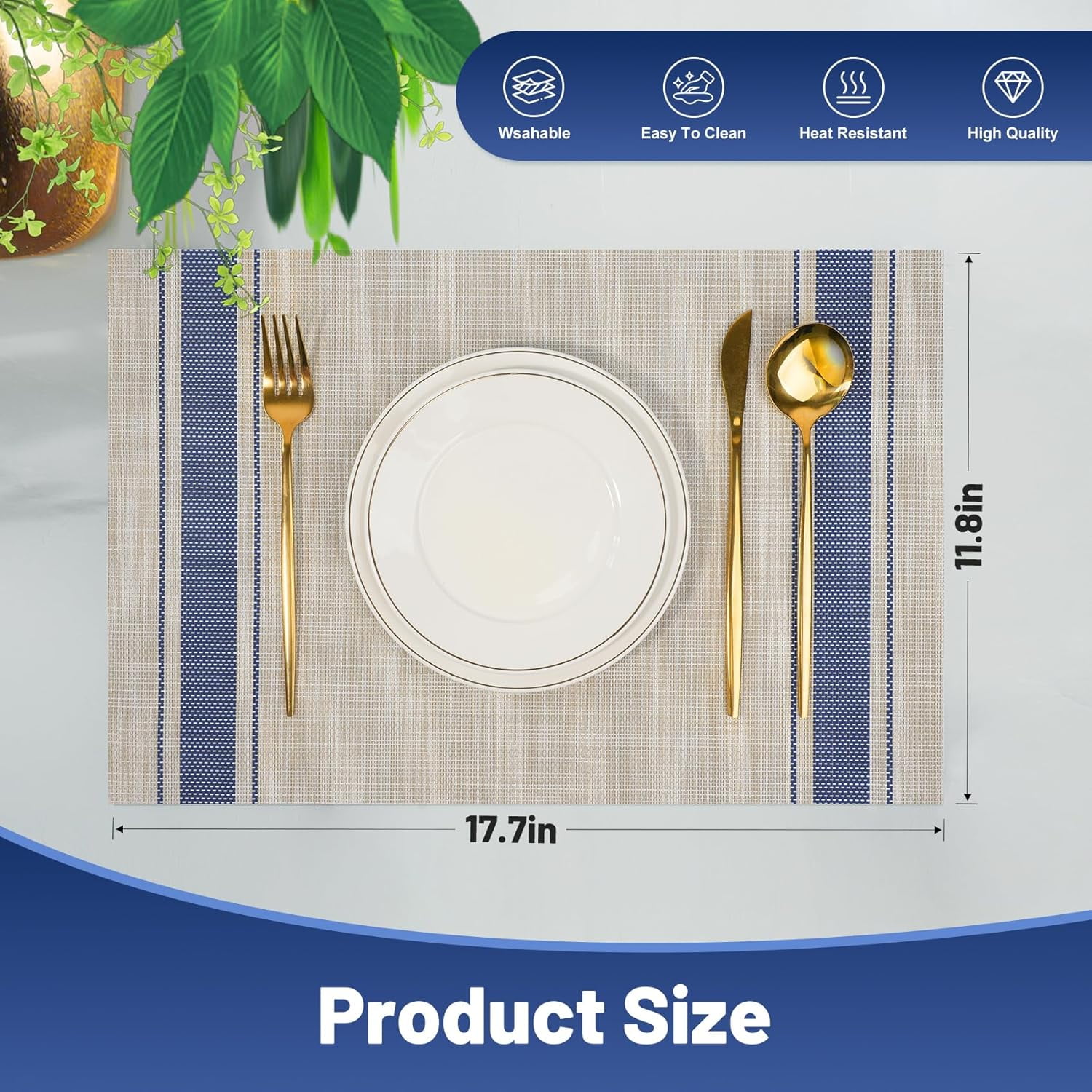 YUYAN-Placemats Set of 8Non-Slip PVC Weave Table Mats Easy to CleanHeat ...