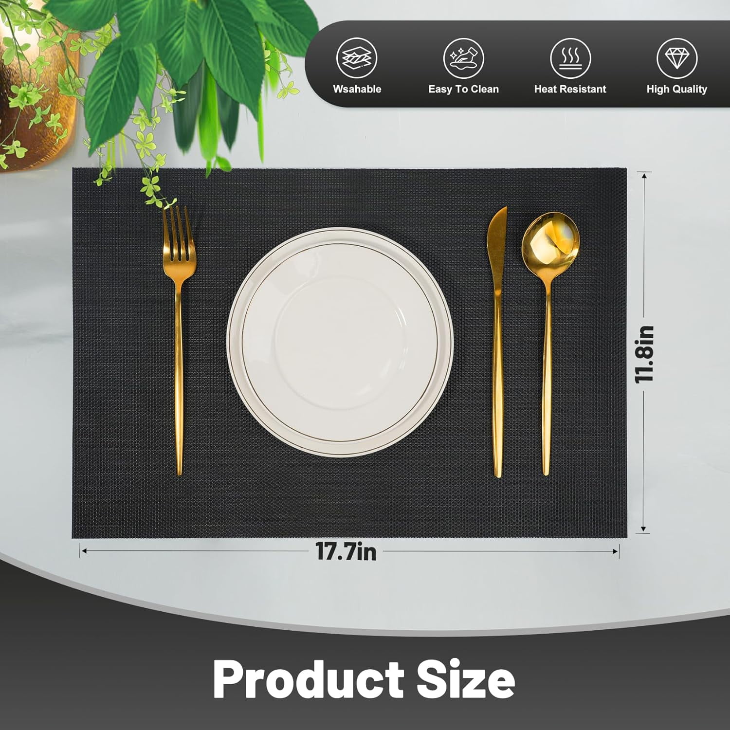 YUYAN-Placemats Set of 6Non-Slip PVC Weave Table Mats Easy to CleanHeat ...