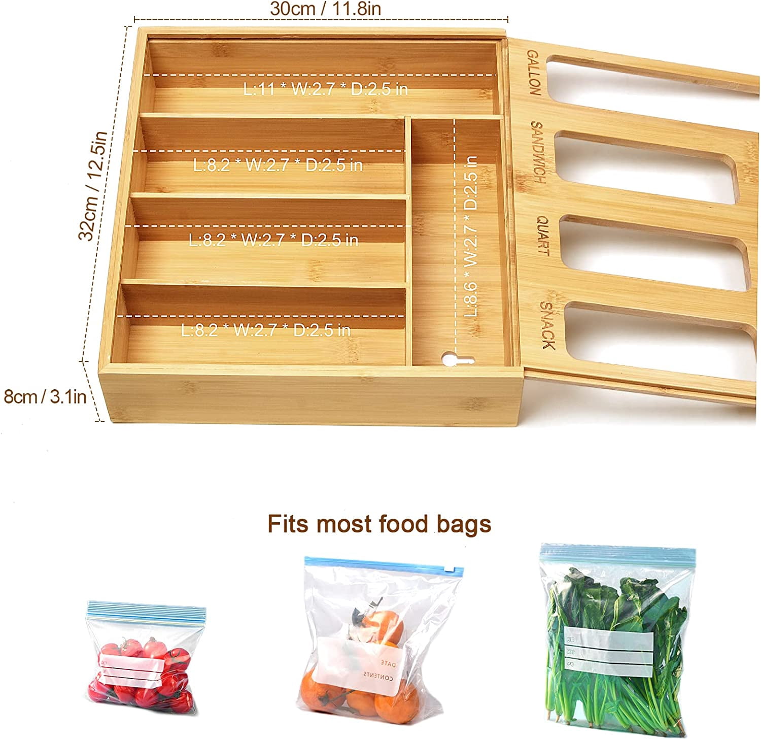 YUYAN-Plastic Bag Organizer for Drawer, Bamboo Food Storage Bags ...