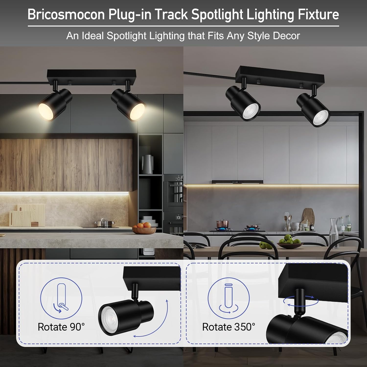 YUYAN-Plug in Track Lighting Fixtures Ceiling, Black Track Light LED, 2 ...