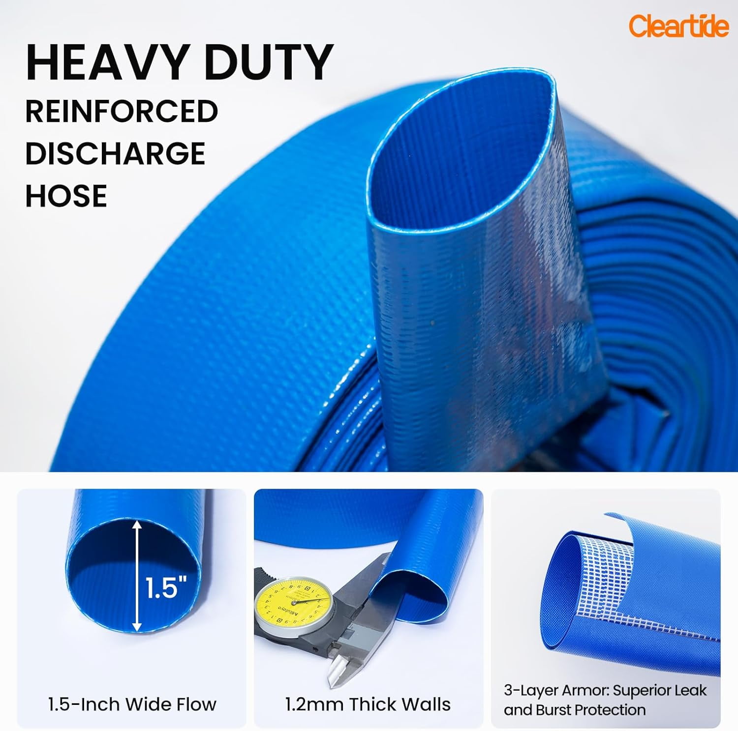 YUYAN-Pool Backwash Drain Hose with Camlock Fittings, 1-1/2" x 25ft ...