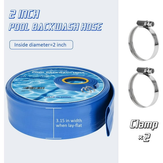 YUYAN-Pool Backwash Hose 2 IN x 25 FT Blue Pool Pipes with Two ...