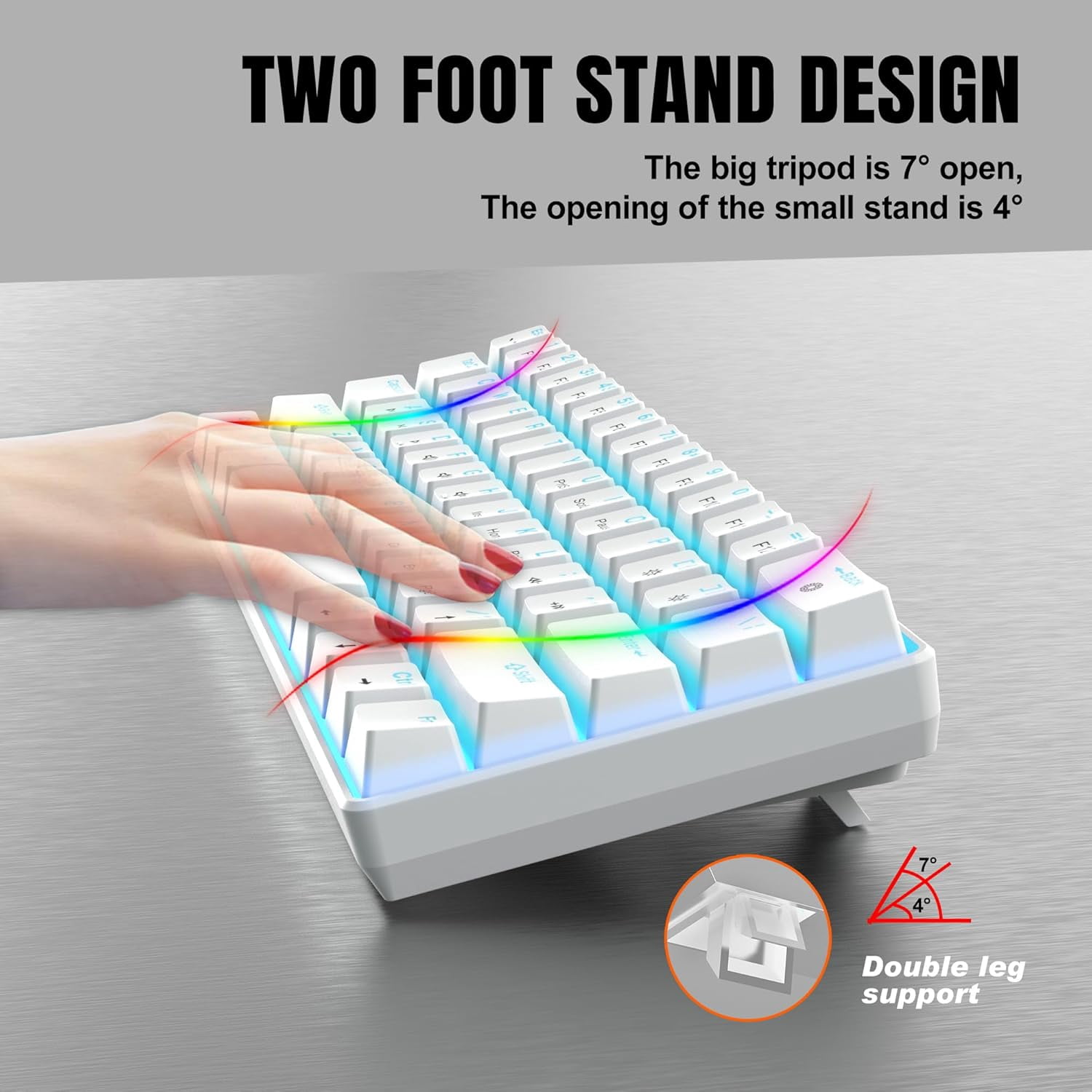 YUYAN-Portable 60% Mechanical Gaming Keyboard, Ice Blue LED Backlit 61 ...
