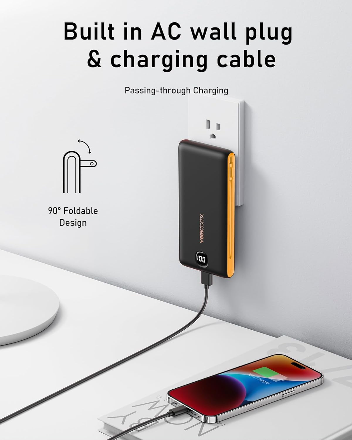 YUYAN-Portable Charger with Built in Cables 10000mAh, Power Bank for ...