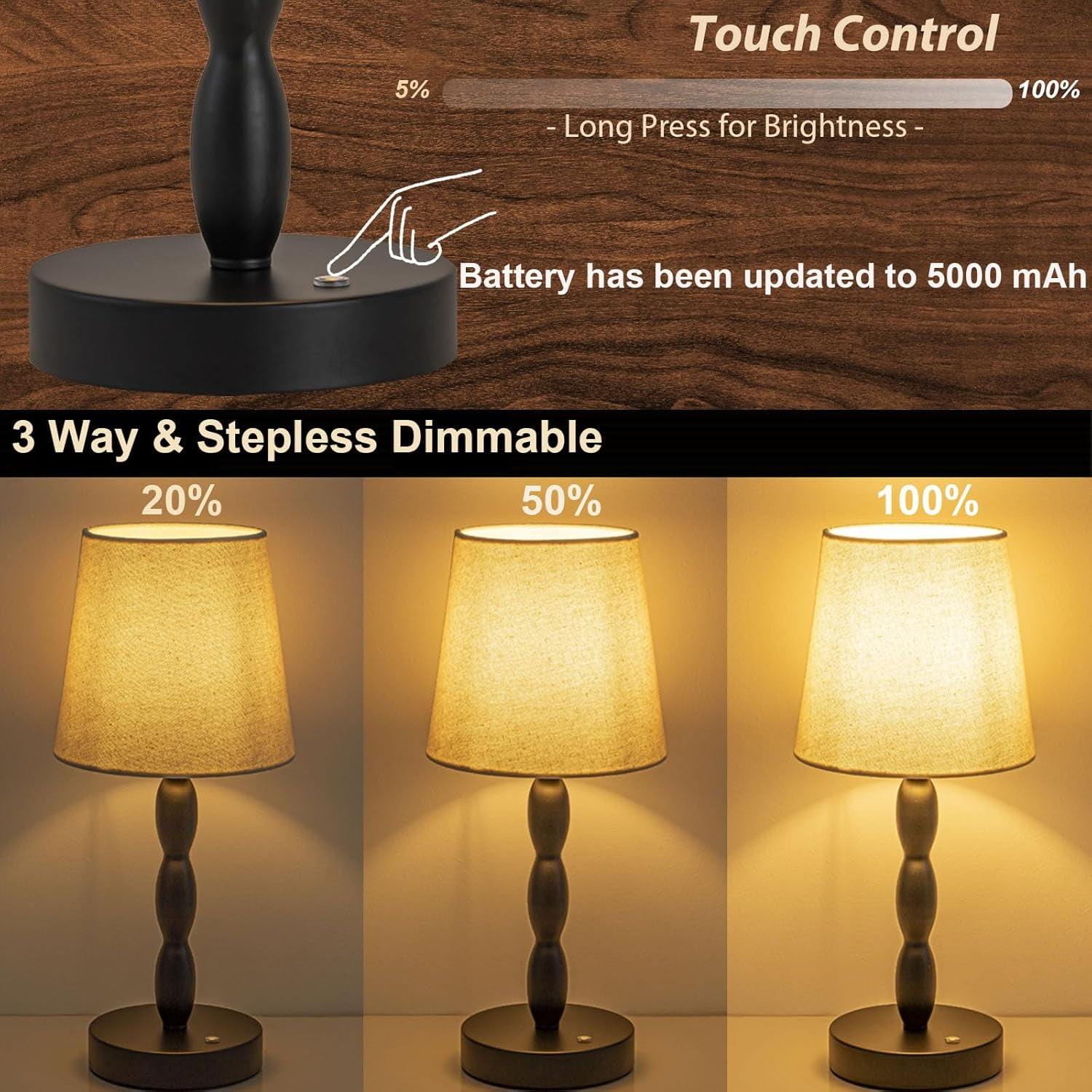 YUYAN-Portable Cordless Table Lamp,Touch Desk Lamp Rechargeable Battery ...