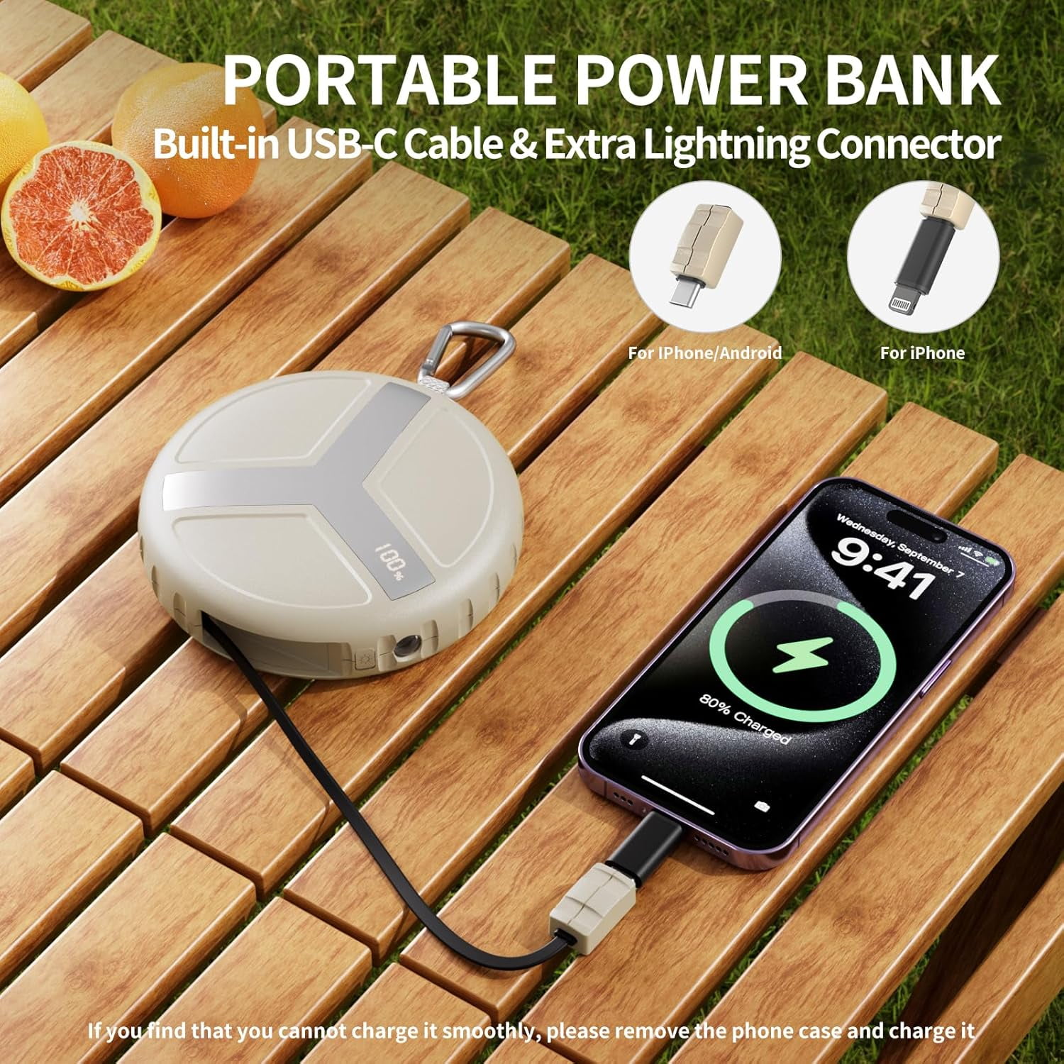 YUYAN-Power Bank Portable Charger 10,000mAh Retractable 25.5 in Built ...