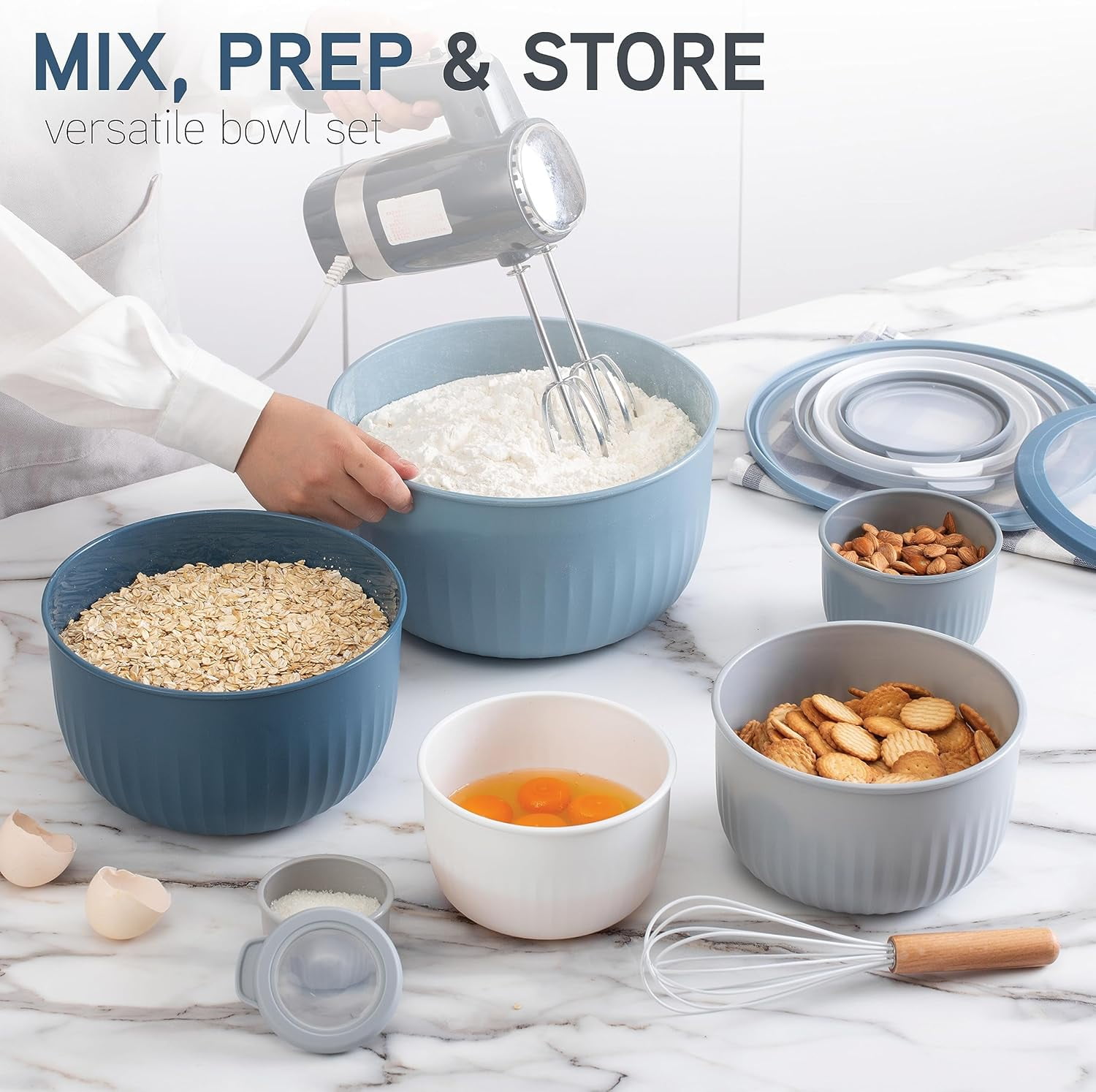 YUYAN-Prep Bowls with Lids- Wide and Deep Nesting Plastic Small Mixing ...
