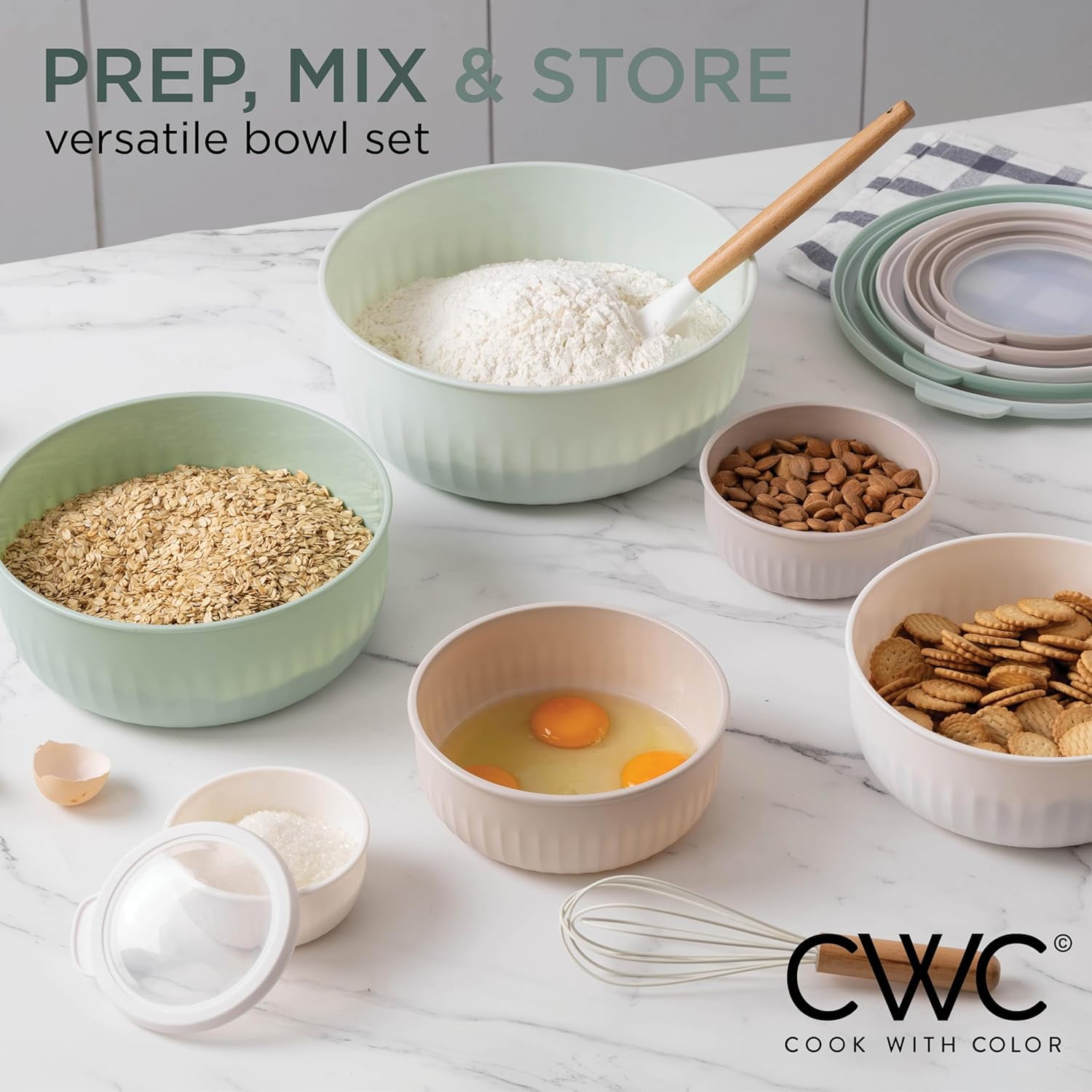 YUYAN-Prep Bowls with Lids- Wide and Deep Nesting Plastic Small Mixing Bowl Set with Lids, 12 ...