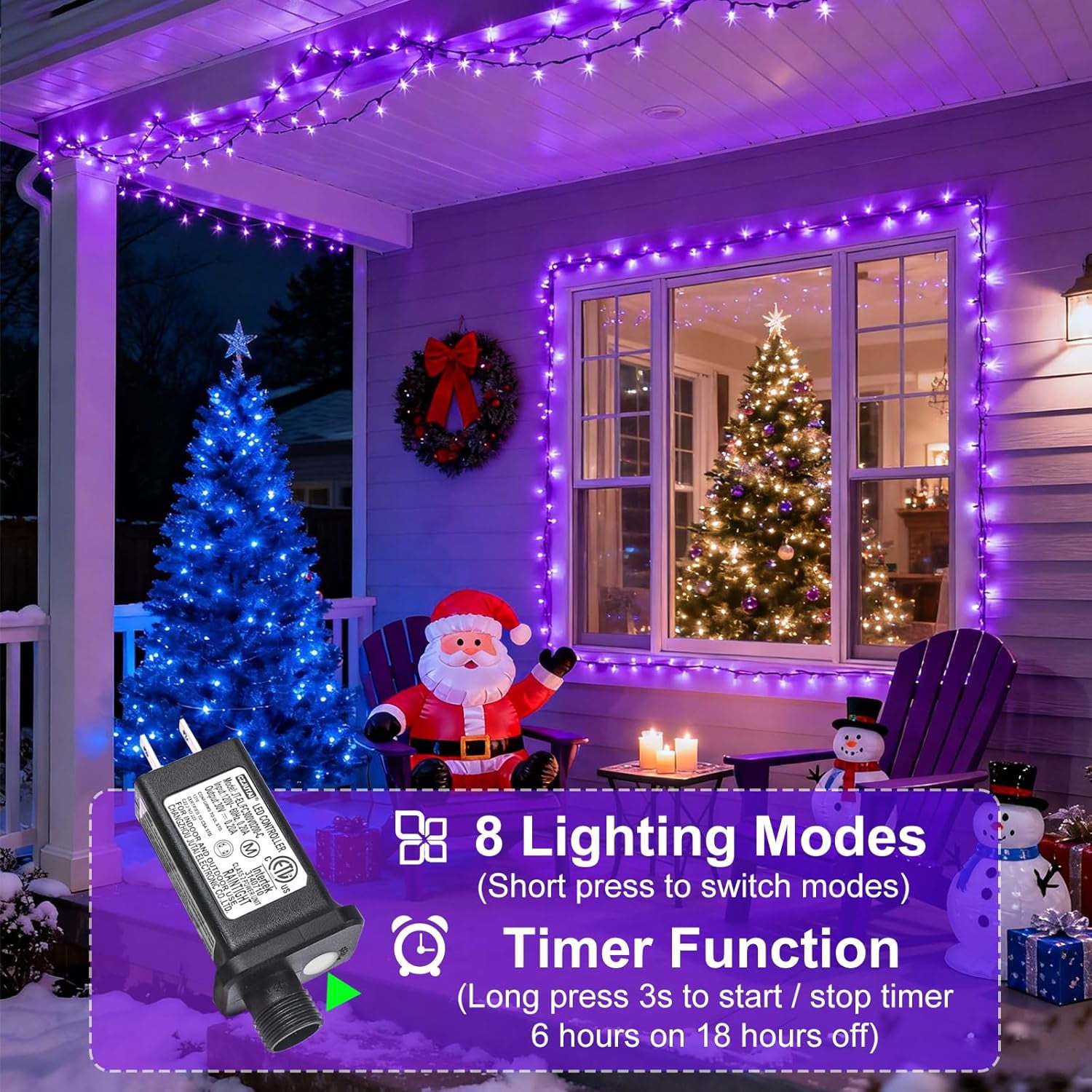 YUYAN-Purple Christmas Lights, 66FT 200 LED Christmas Lights Outdoor ...