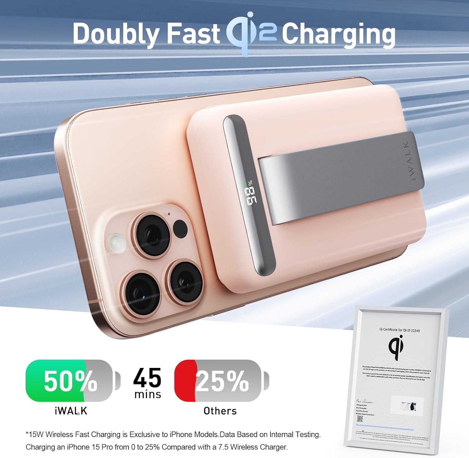 YUYAN-Qi2 Certified 15W Magnetic Wireless Power Bank, 10000mAh Portable Charger with Adjustable ...