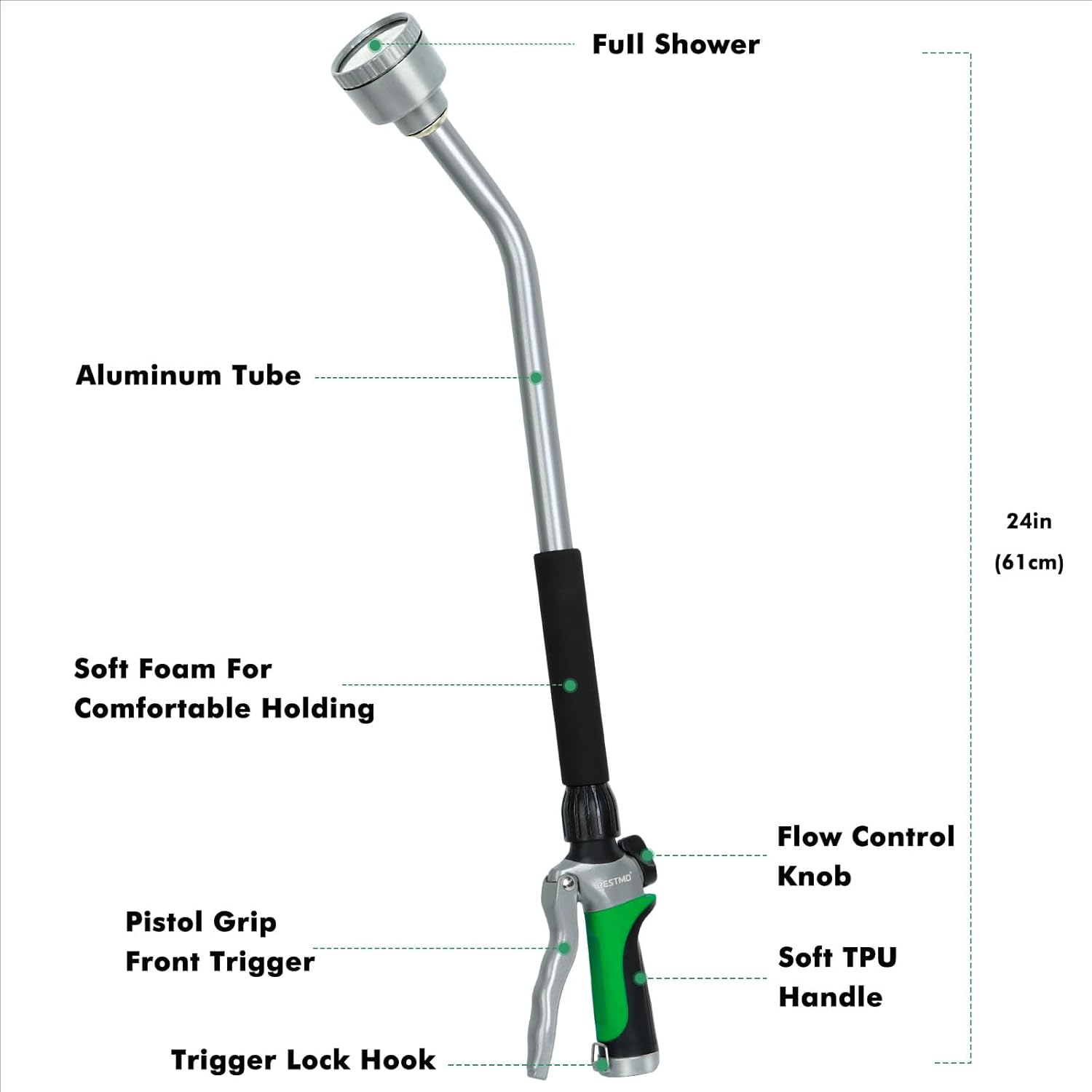 YUYAN-RESTMO Long Watering Wand, 24 Inches Gentle Soft Full Shower ...