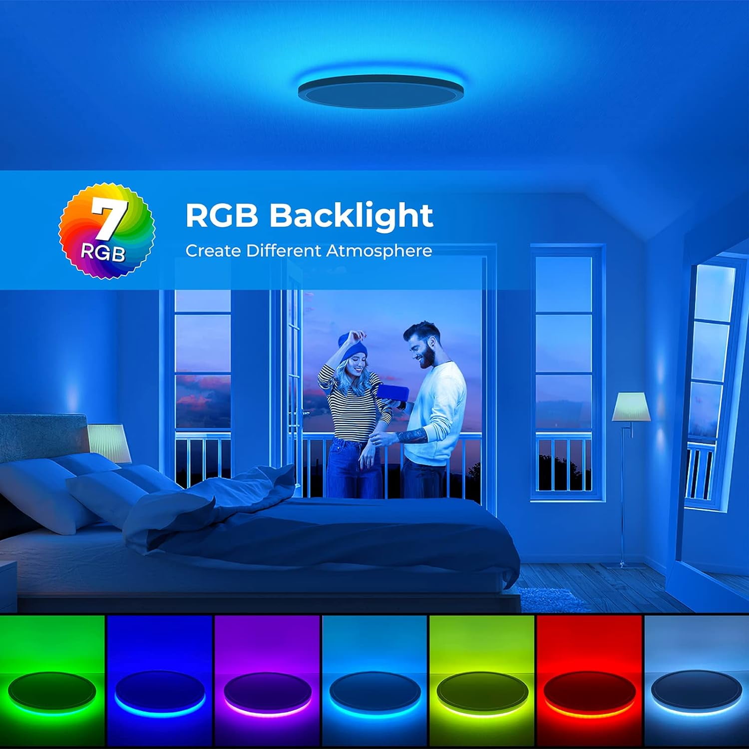 YUYAN-RGB Flush Mount LED Ceiling Light with Remote, 12 Inch Ceiling ...