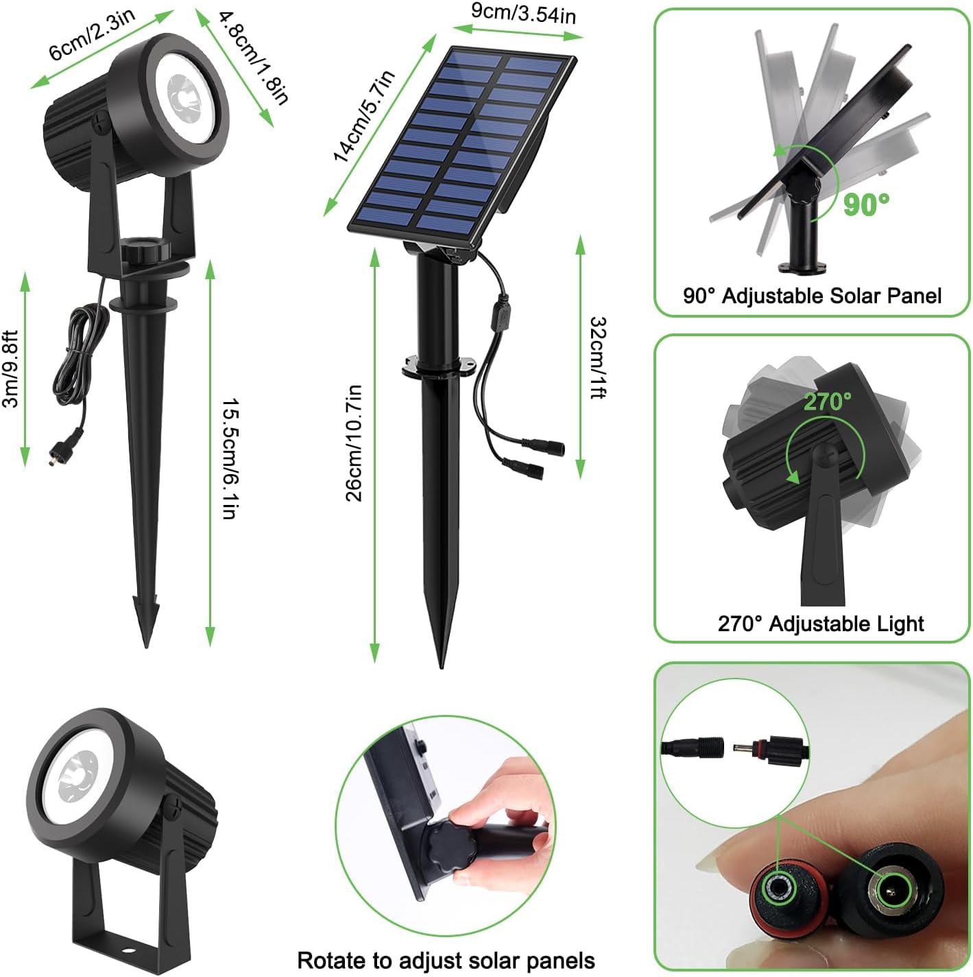 YUYAN-RGB Solar Spot Lights Outdoor 2 Pack Color Changing Landscape ...