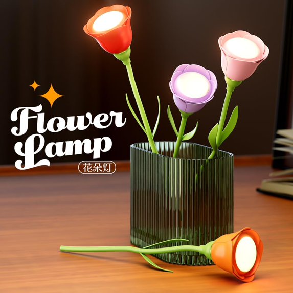 YUYAN-Rechargeable Flower Desk Lamp Infinite Dimming Trichromatic ...