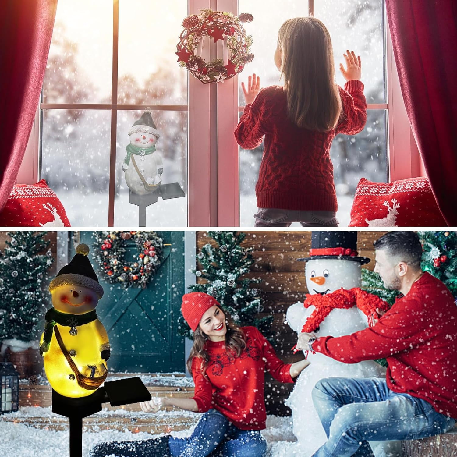 YUYAN-Resin Snowman Solar Lights Outdoor Waterproof - Christmas Garden ...