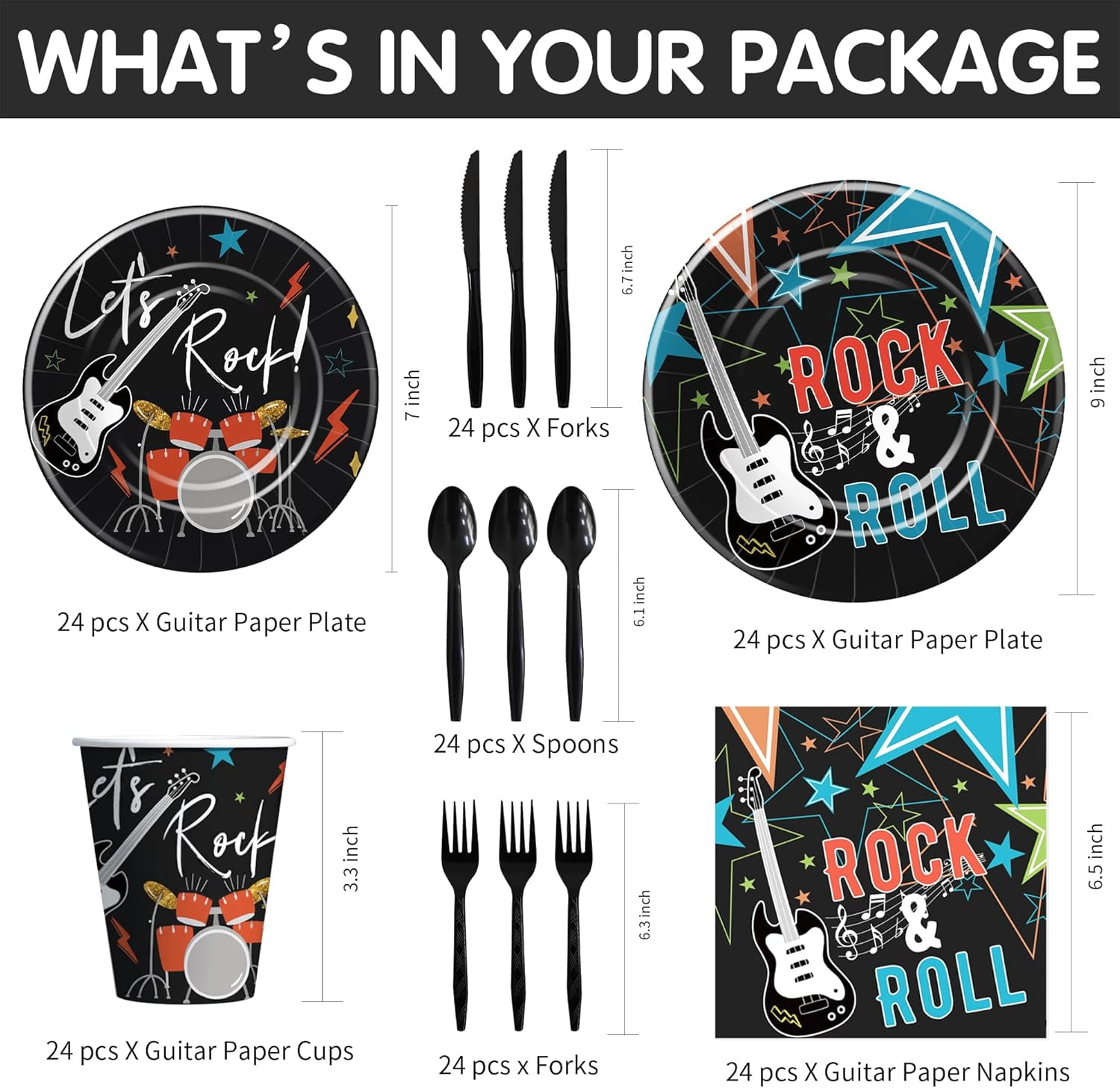 YUYAN-Rock And Roll Party Decorations Tableware - Rockstar Guitar Theme ...