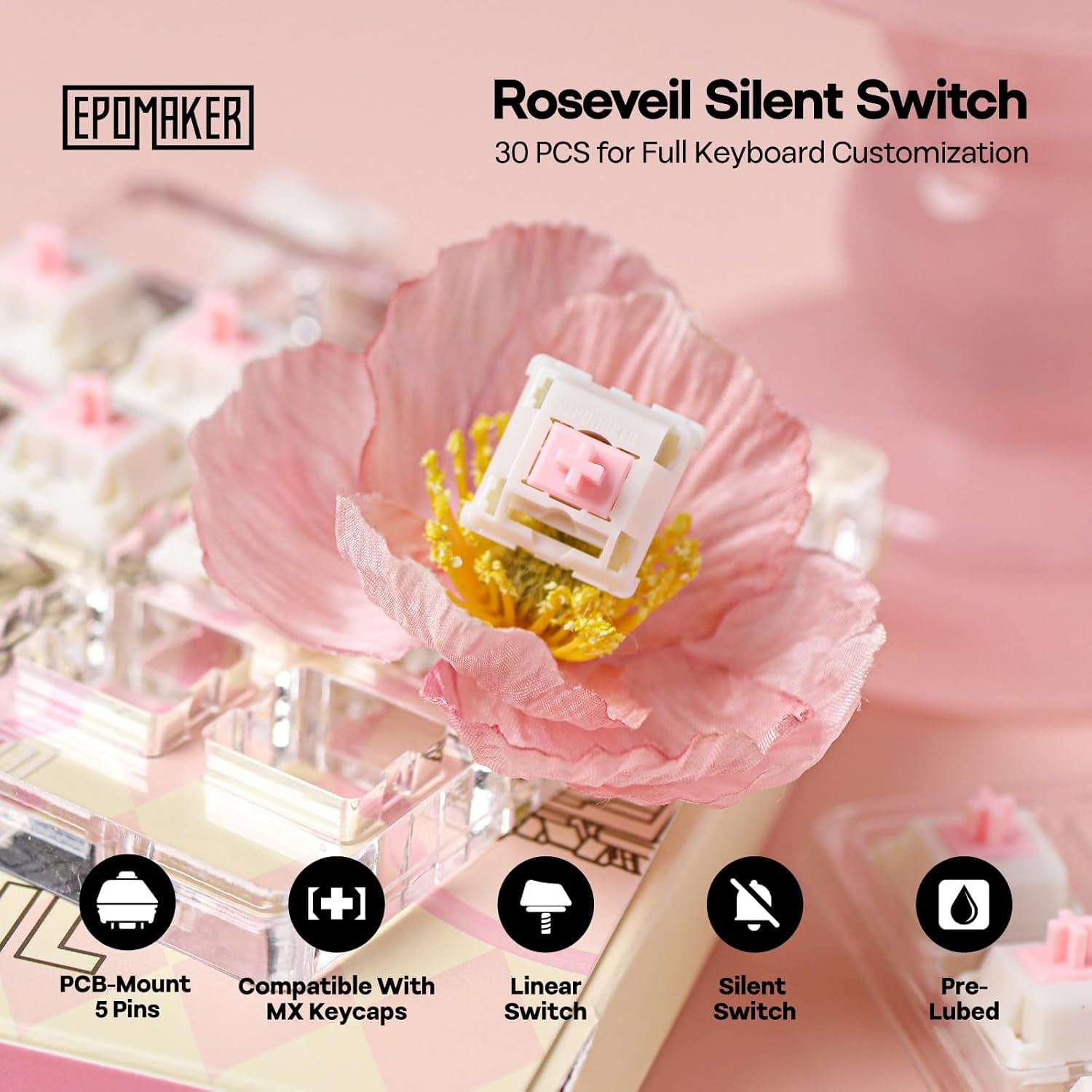 YUYAN-Roseveil Silent Keyboard Switch for Mechanical Gaming Keyboard ...