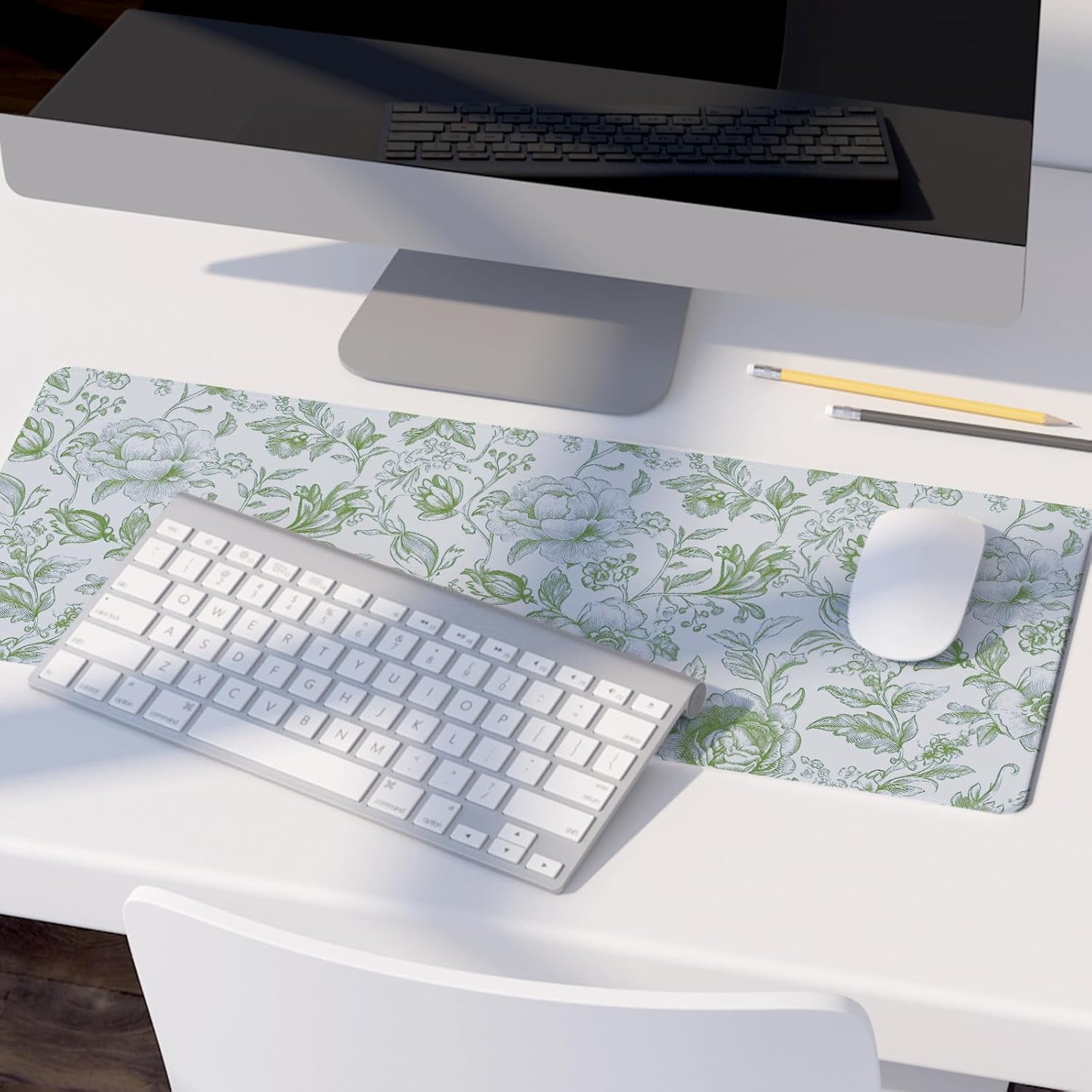YUYAN-Sage Green Chinoiserie Mouse Pad,Sage Green Floral Desk Mat,XL ...
