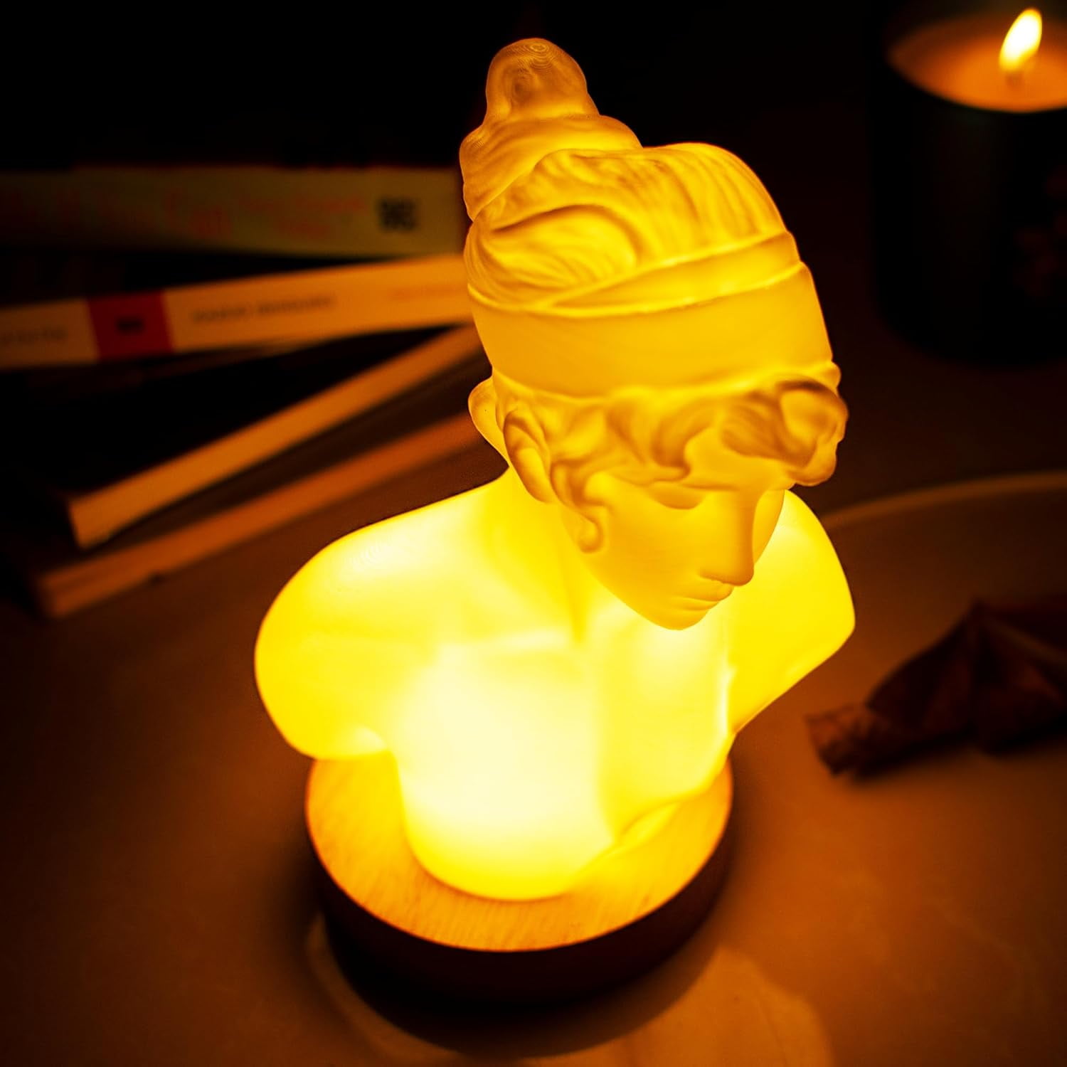 YUYAN-Sappho Bust Lamp, Girl Night Light Greek Statue with Small Table ...