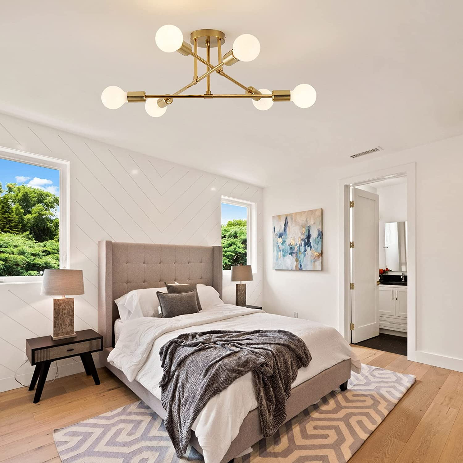 YUYAN-Semi Flush Mount Ceiling Light Fixture, 6 Lights Modern Sputnik ...