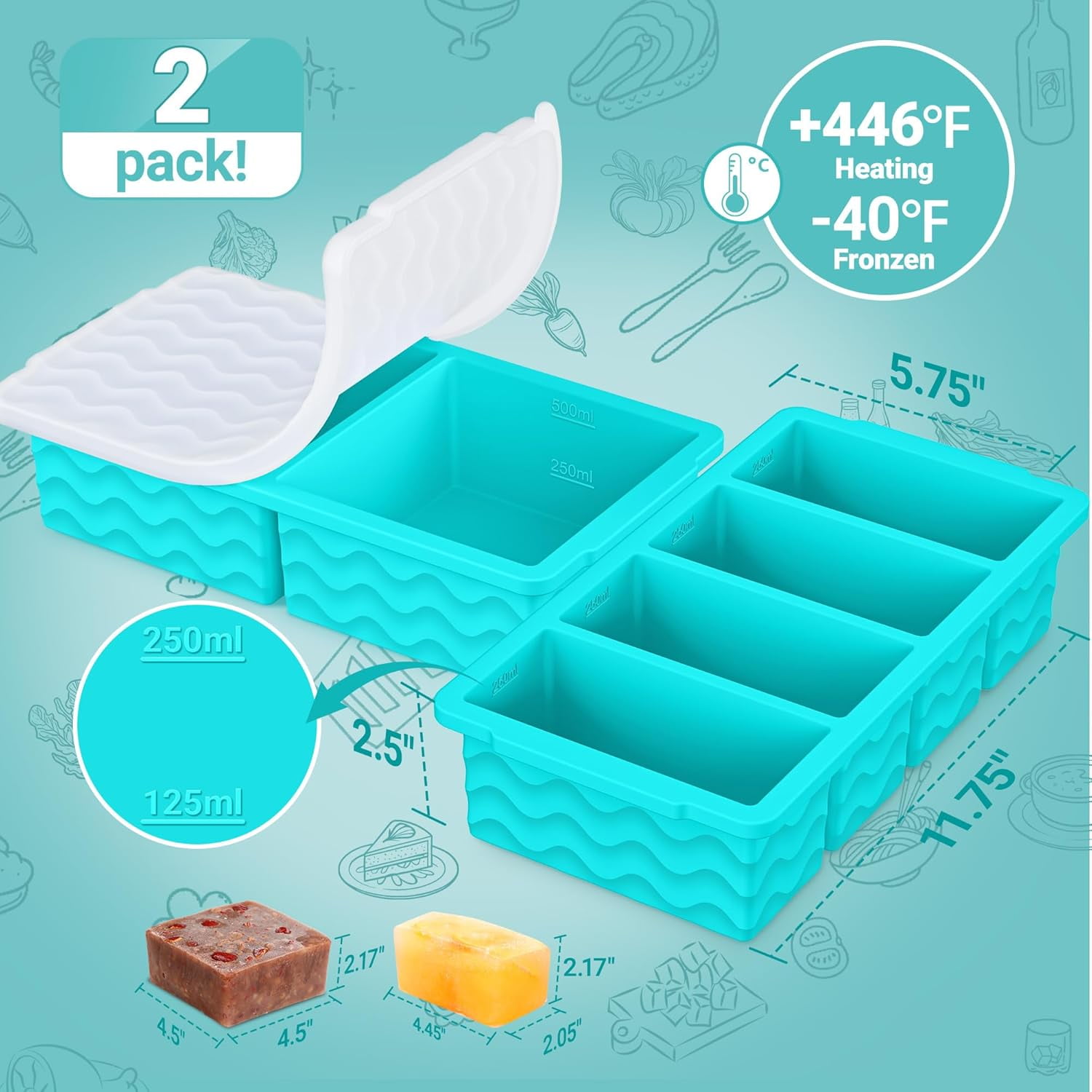 YUYAN-Silicone Freezer Trays with Lid for Soup, 1-Cup & 2-Cup Large Ice ...