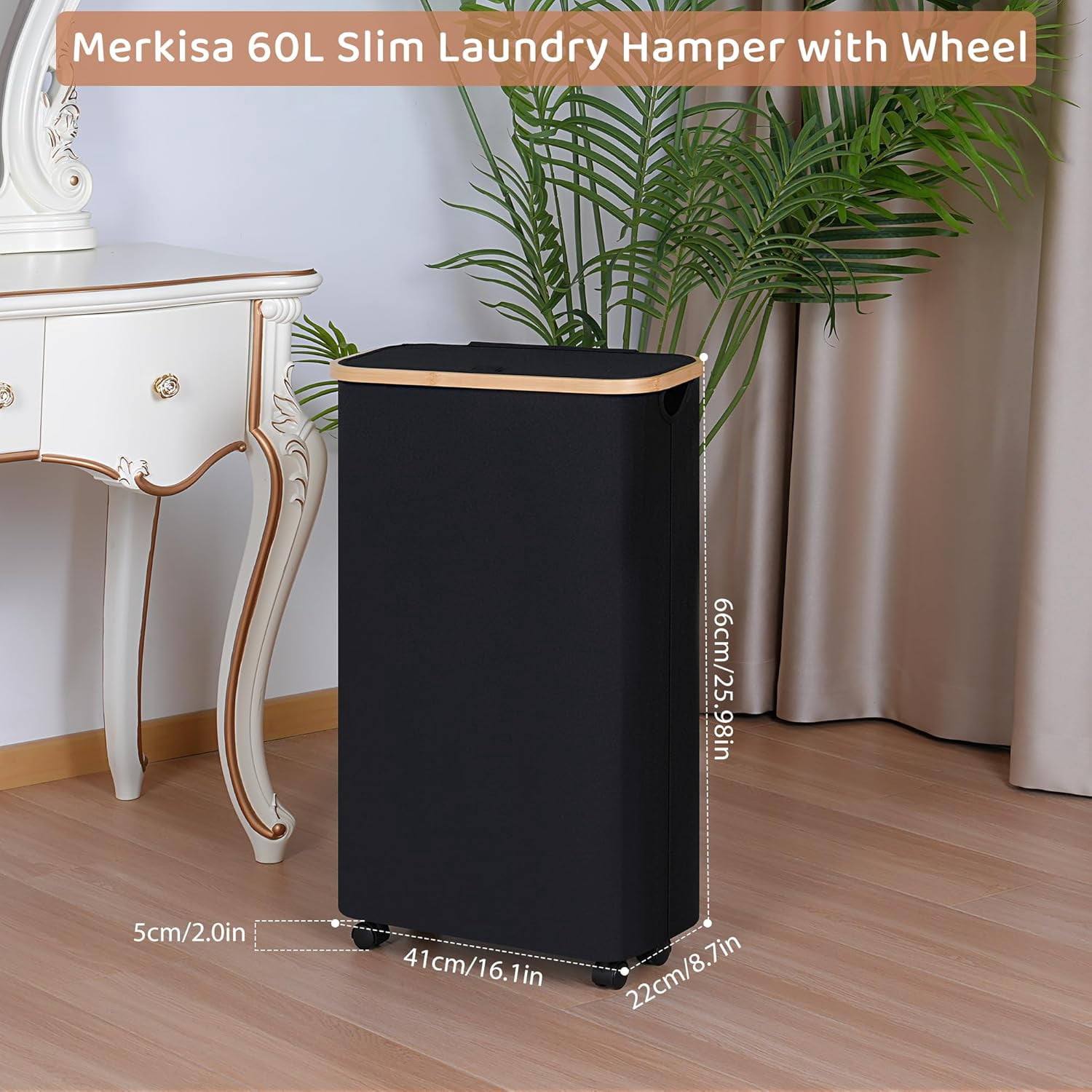 YUYAN-Slim Laundry Basket with Wheels,Narrow Hampers for Laundry ...