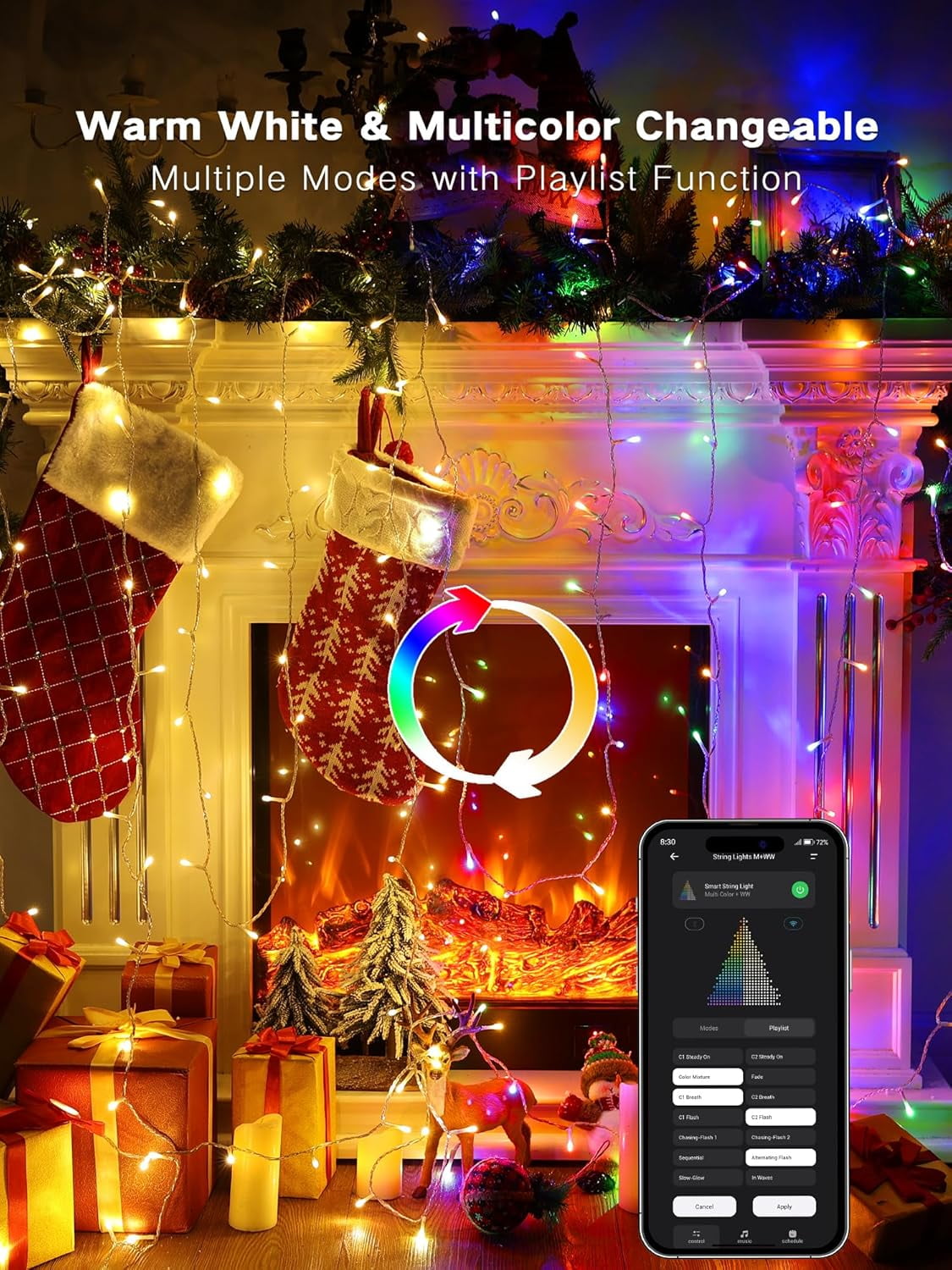 YUYAN-Smart Christmas Lights with App & Voice Control, 180ft 500 LED ...