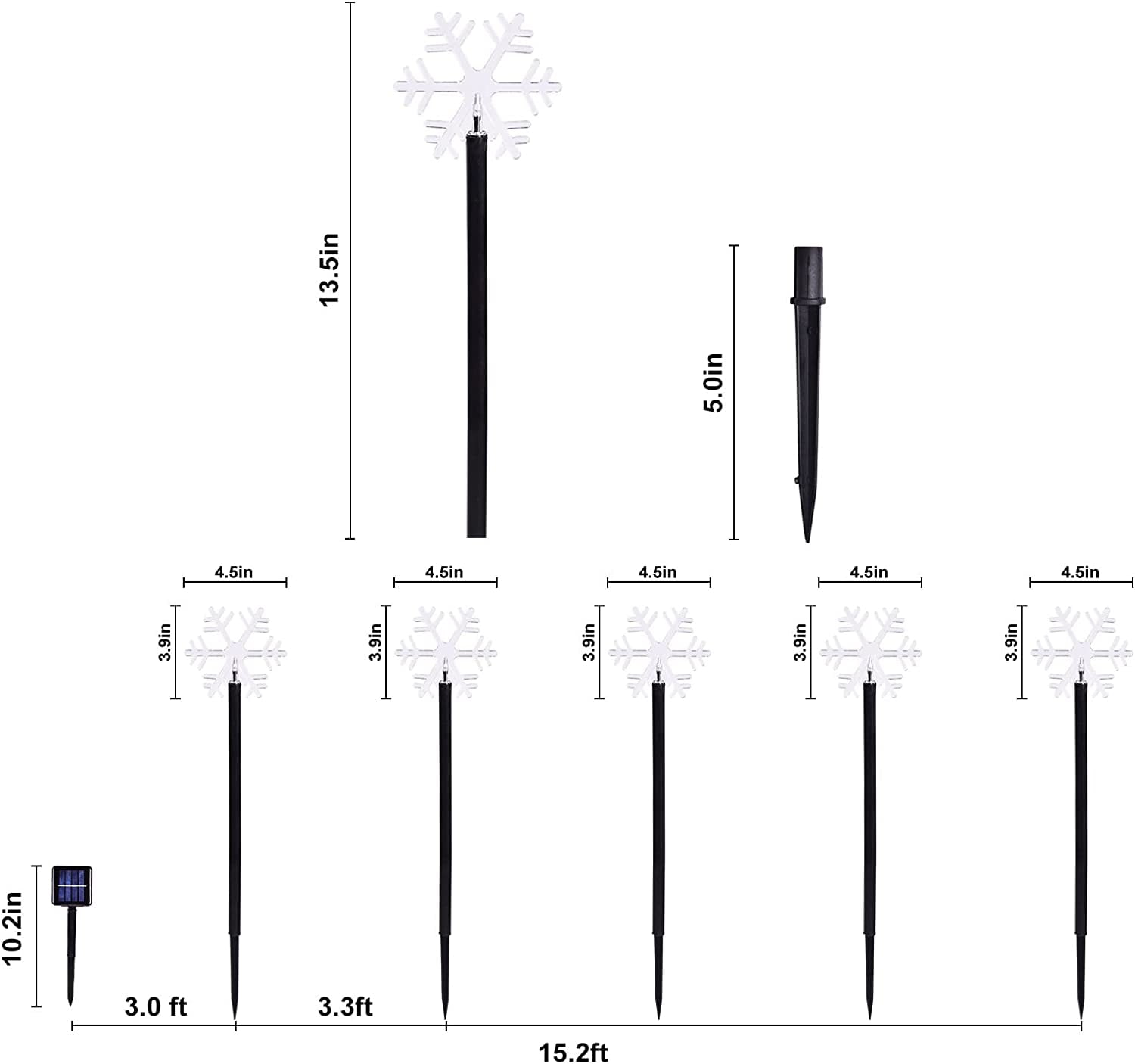 YUYAN-Snowflake Solar Christmas Decorations Outdoor, 5 Pack LED Pathway ...