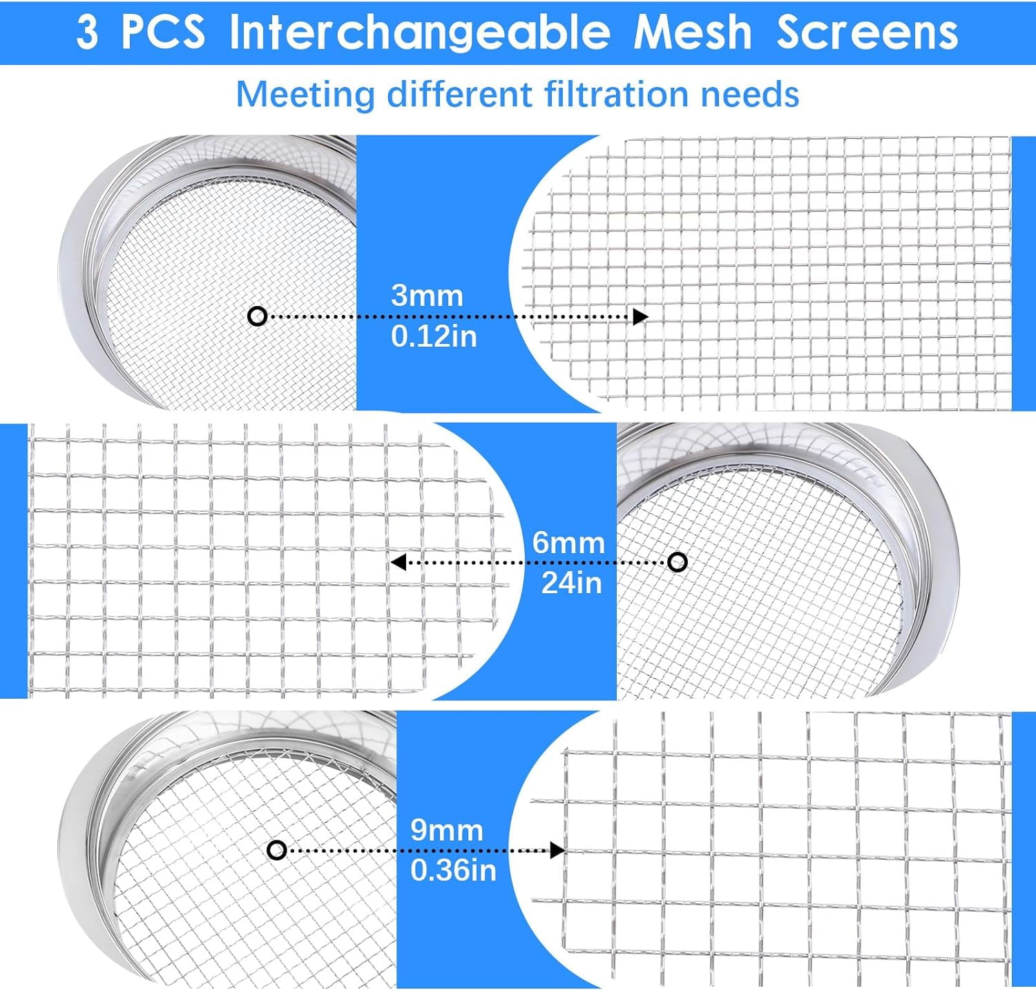 YUYAN-Soil Sieve Sifter Set, Stainless Steel, 3 Interchangeable Mesh ...
