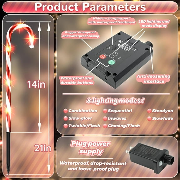 YUYAN-Solar Christmas Decorations Outdoor: 12 Pack Candy Cane Pathway ...