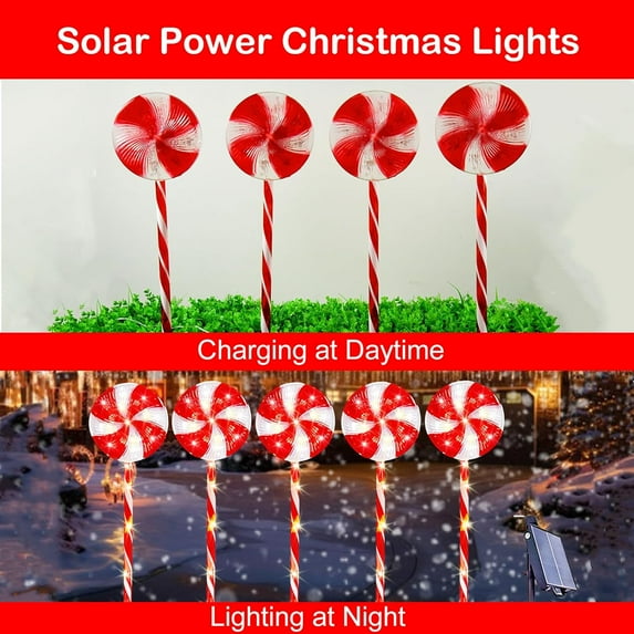 YUYAN-Solar Christmas Pathway Lights - 5 Pack Candy Cane Lollipop ...