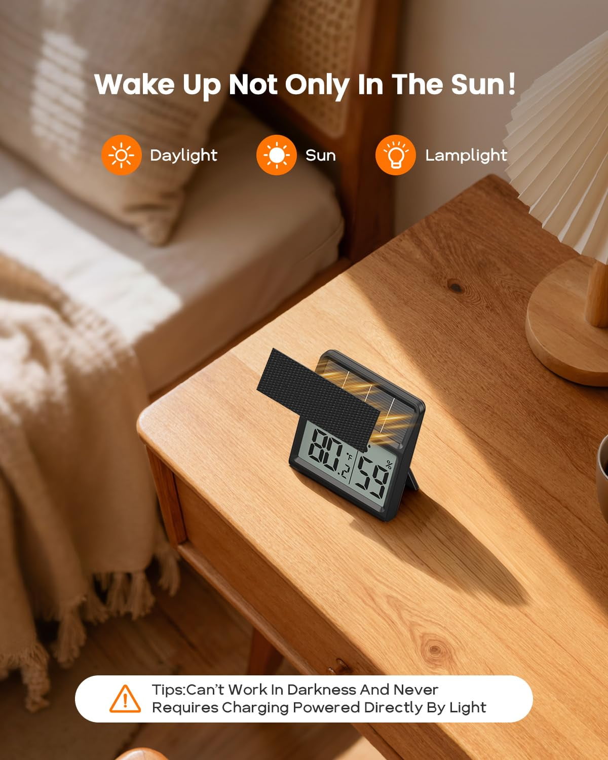 YUYAN-Solar Digital Indoor Thermometer & Hygrometer, Light Powered (No ...