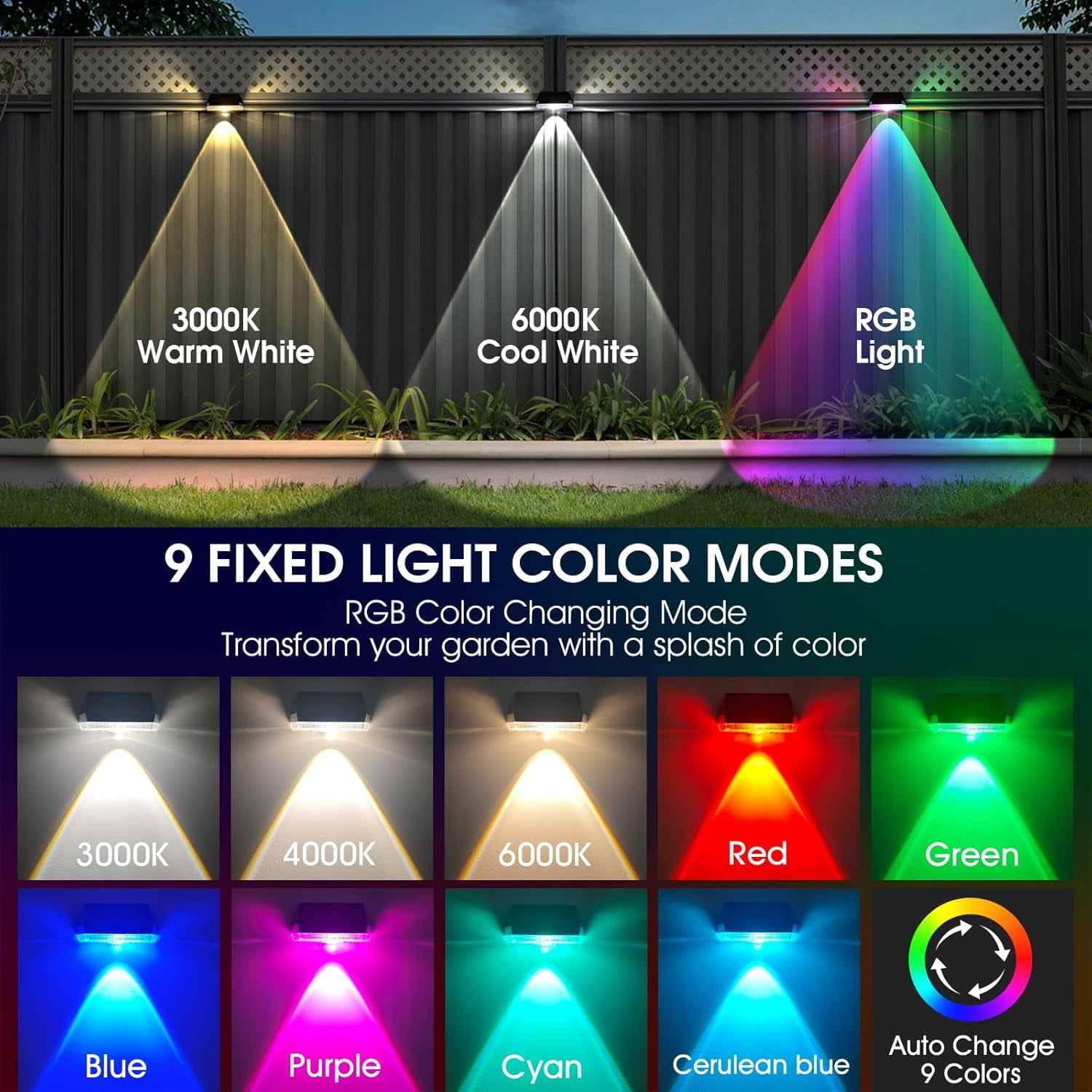 YUYAN-Solar Fence Lights Outdoor 10 Pack, 9 Fixed Colors & Auto ...